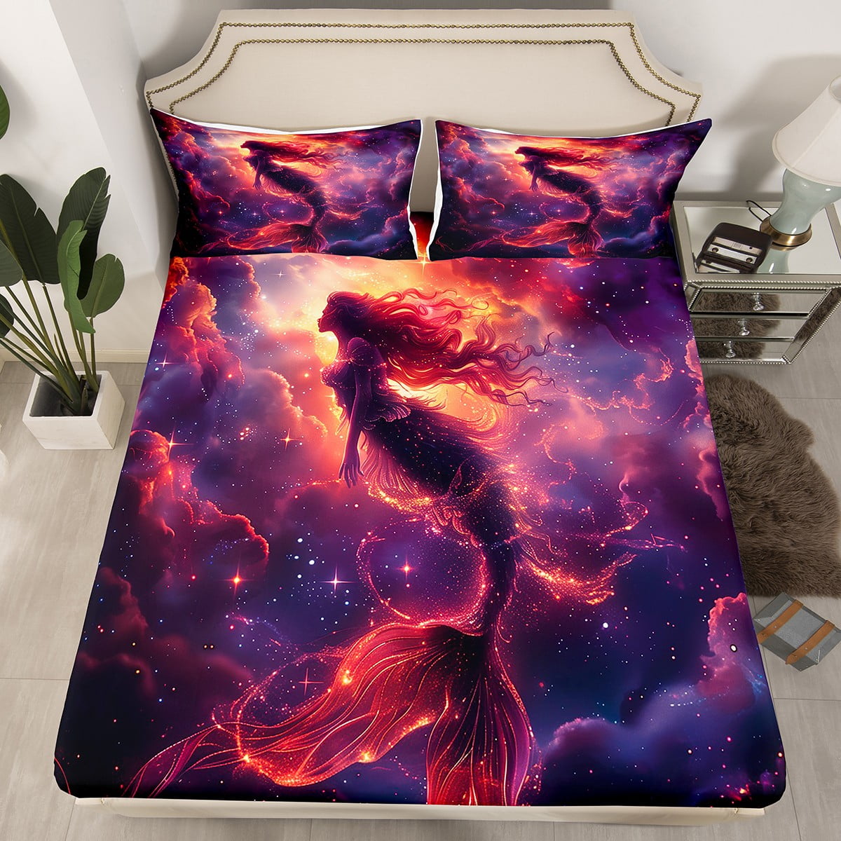 Mermaid Bed Sheets Set Twin,Girly Mermaid Bedding Set Bedroom,Red ...