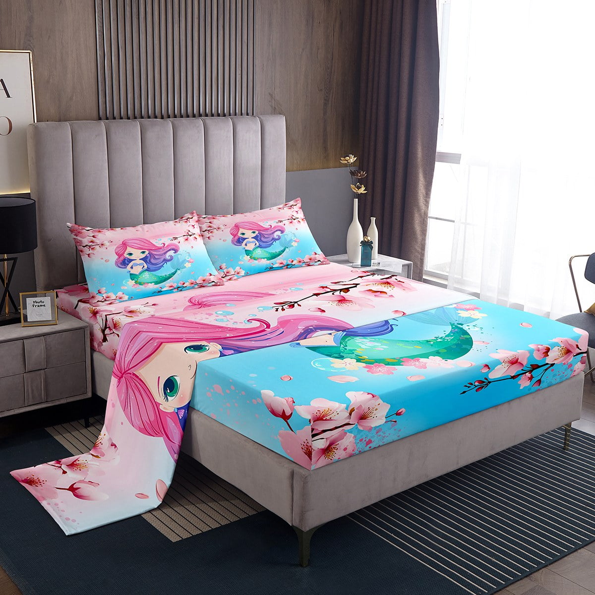 Mermaid Bed Sheets Set Nautical Sea Animal Twin Sheet Set ,Cherry ...