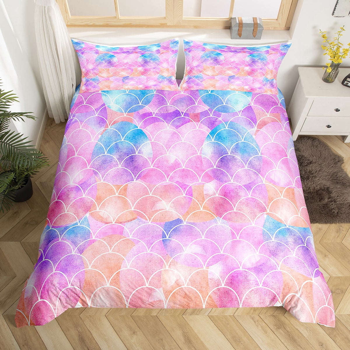 Mermaid Bedding Set Bedroom Mermaid Scale Comforter Cover Ocean Sea ...
