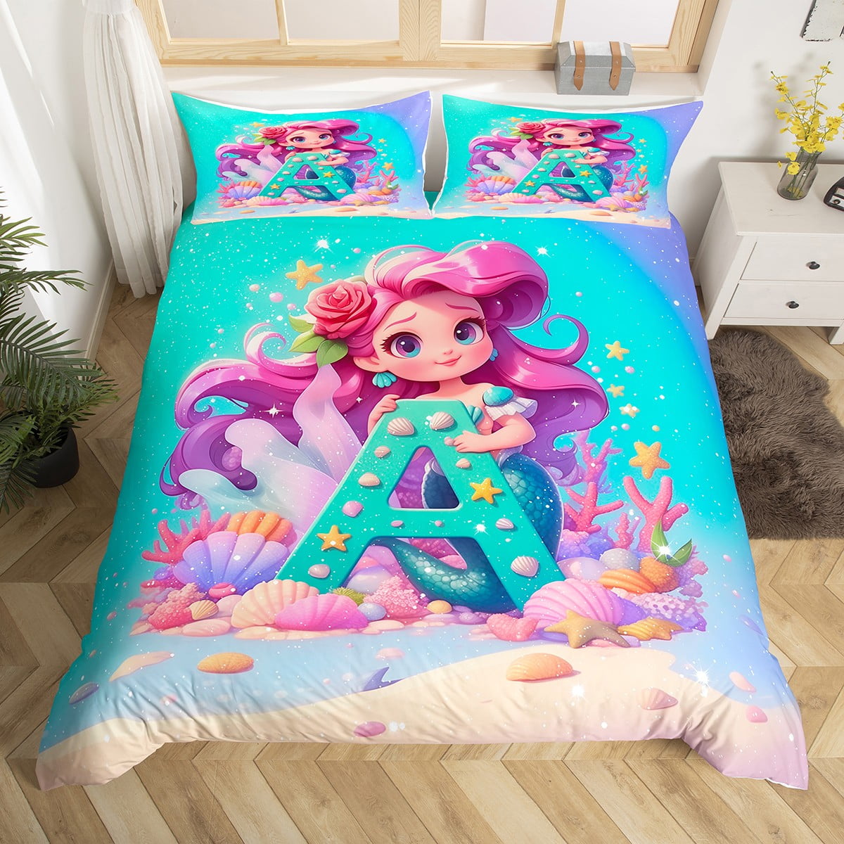 Mermaid Bedding Sets Queen Size Ocean Themed Duvet Cover Mermaid ...