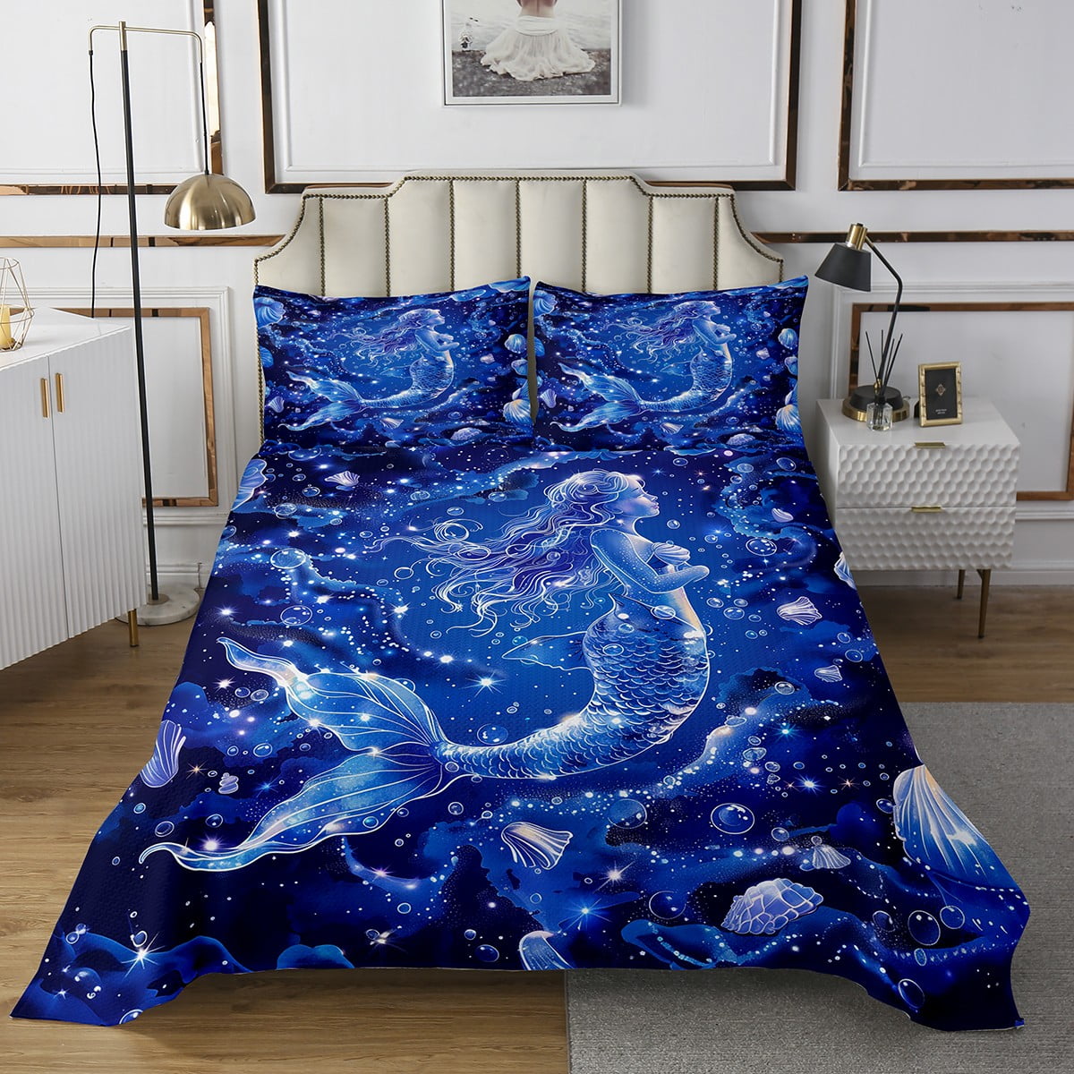 Mermaid Bedspread Set Queen,Princess Mermaid Bedspread Sets Bedroom ...