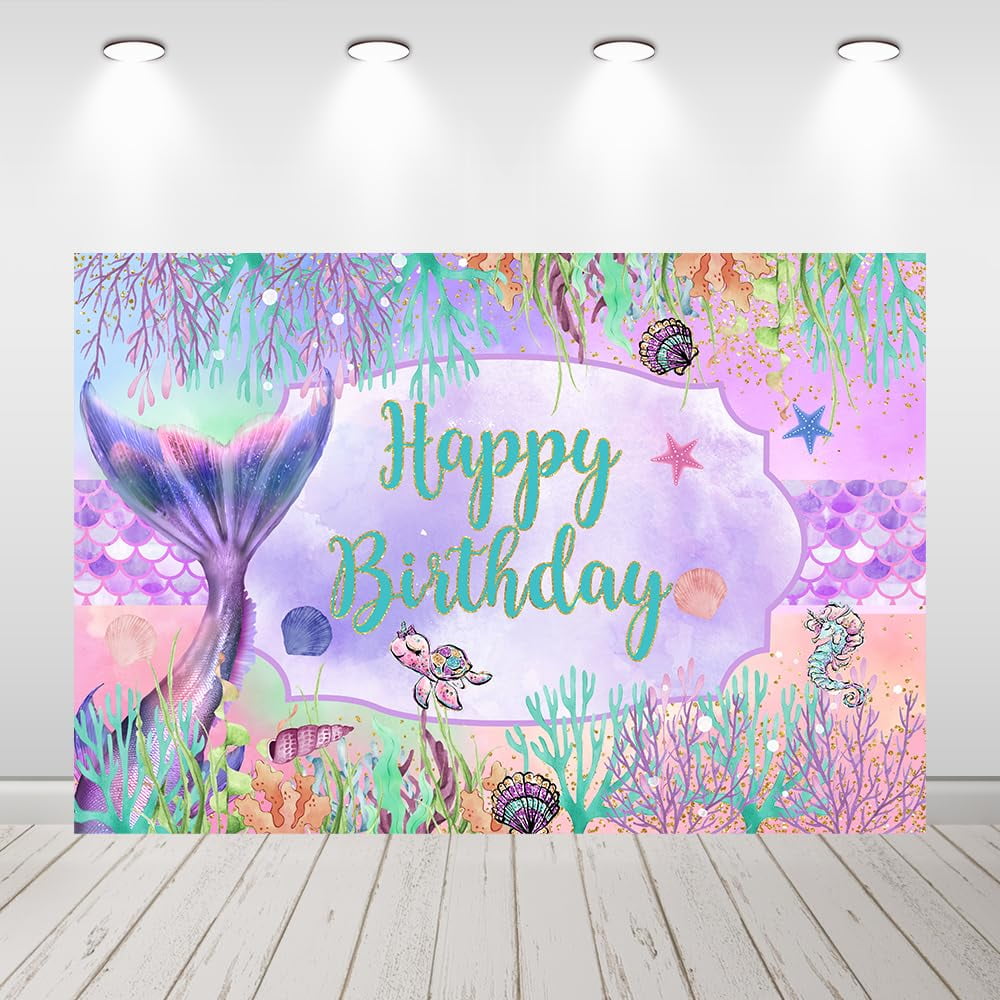 Mermaid Birthday Backdrop for DHF10 Girl Birthday Party Decorations ...