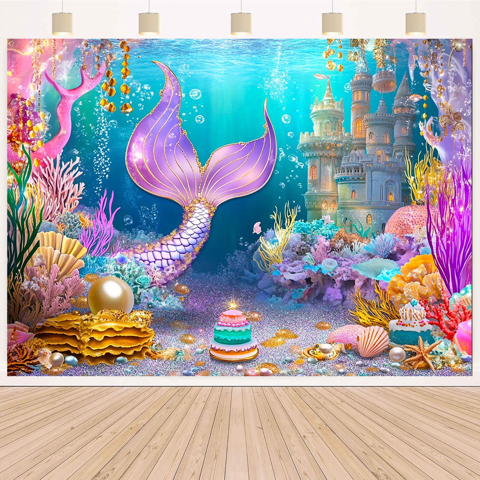 Mermaid Birthday Backdrop Under The Sea Mermaid Happy Birthday ...
