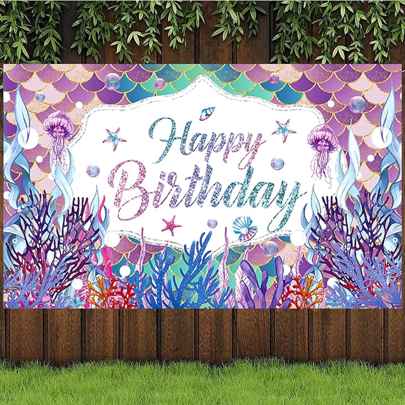Mermaid Birthday Backdrop, Under The Sea Mermaid Tail Backdrop Banner ...