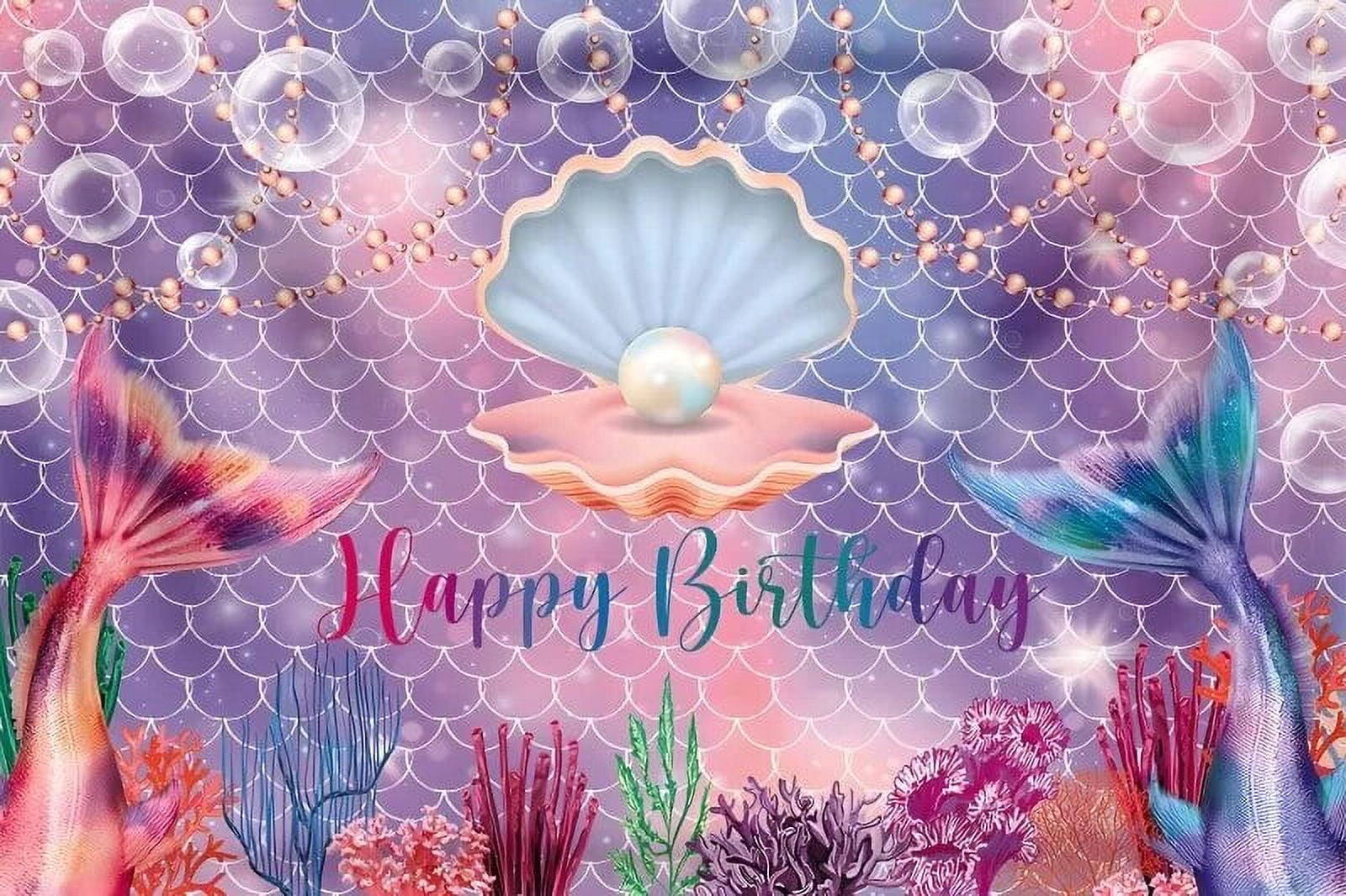 Mermaid Birthday Backdrop Under The Sea Blue Purple Glitter Fish Scales ...