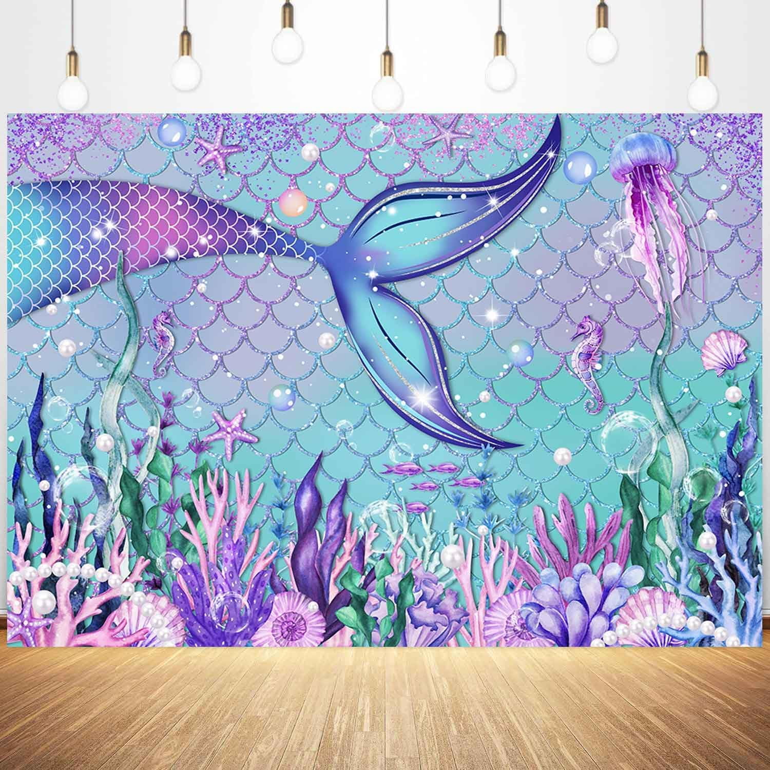 Mermaid Birthday Backdrop Under The Sea Little Mermaid Party Banner ...