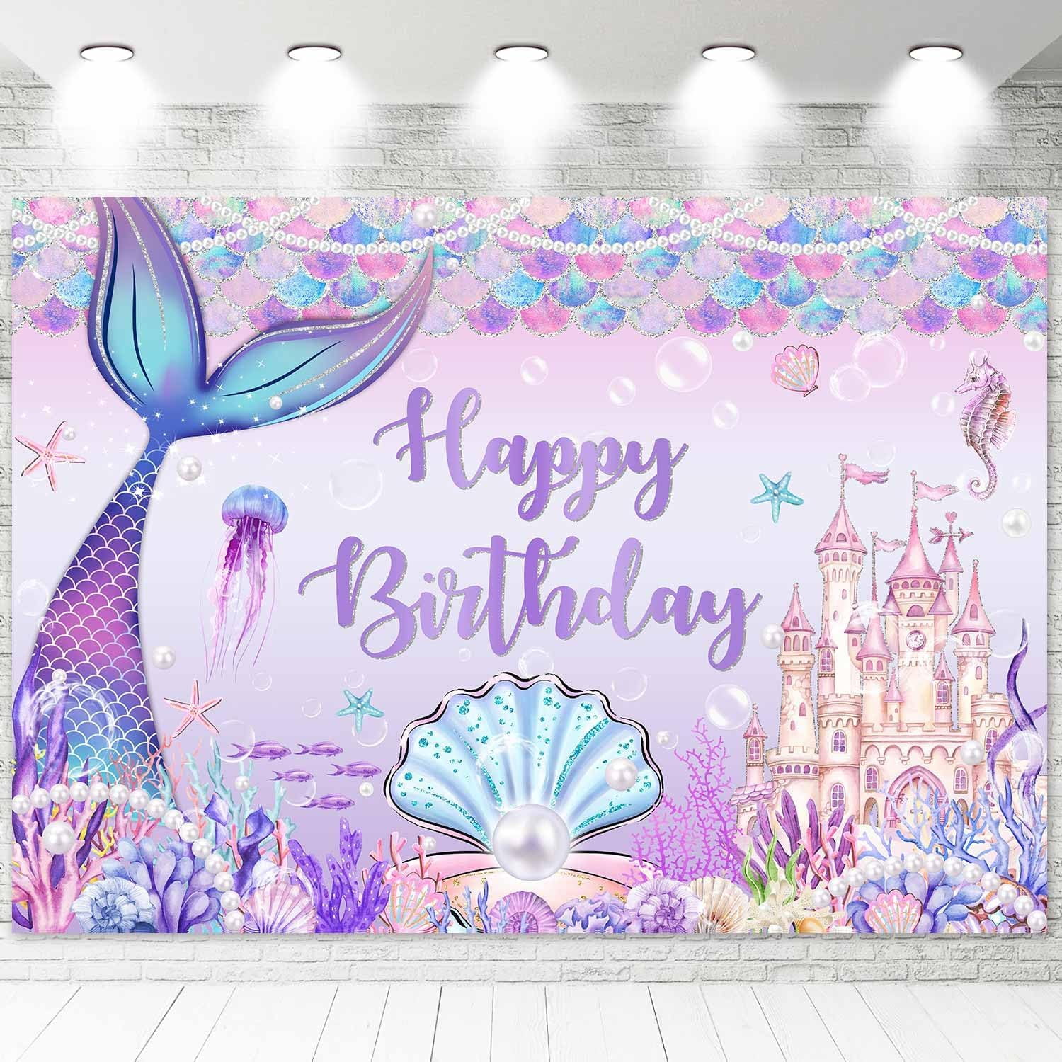 Mermaid Birthday Backdrop Under The Sea Birthday Party Decorations for ...