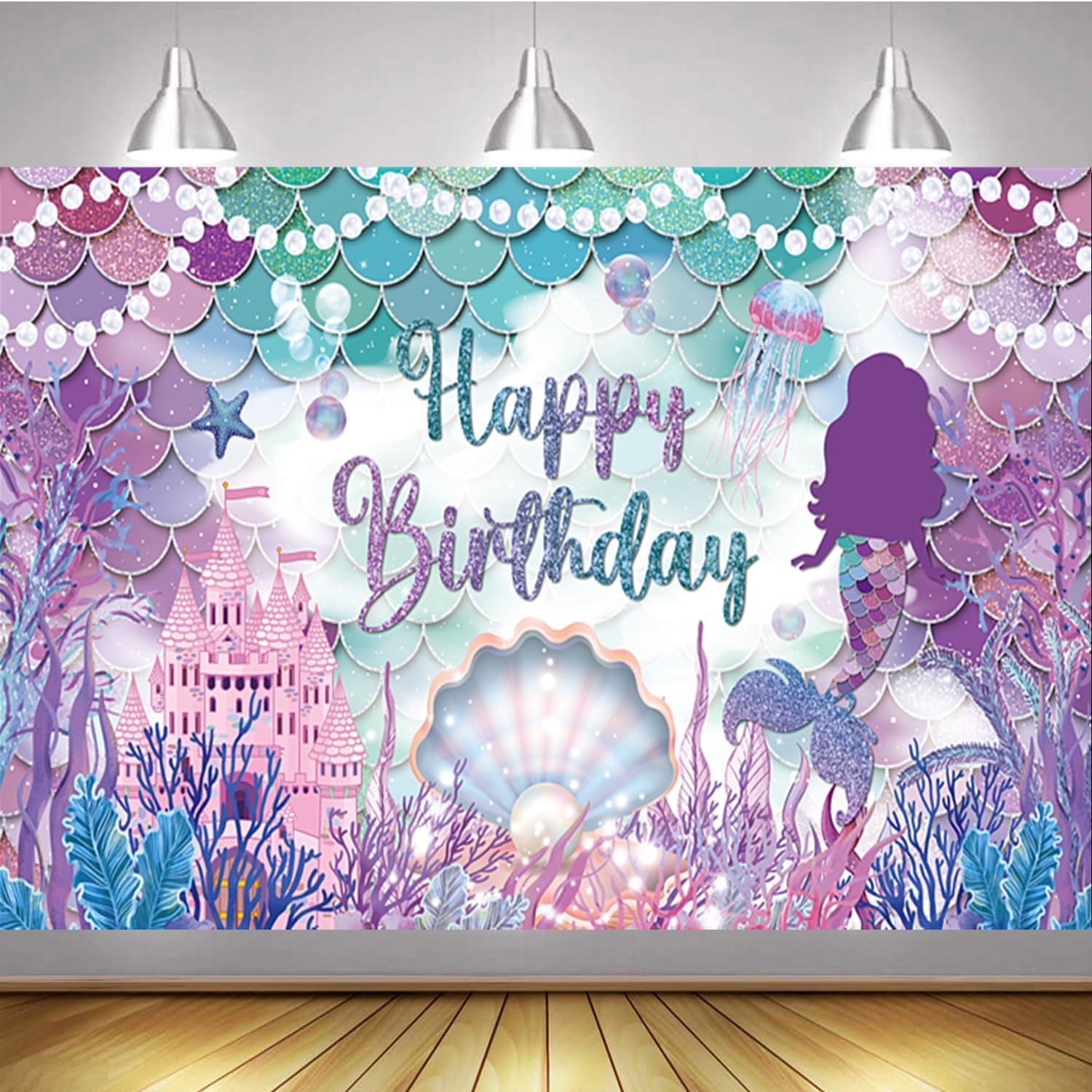 Mermaid Birthday Backdrop, Under The Sea Mermaid Tail Backdrop Banner ...