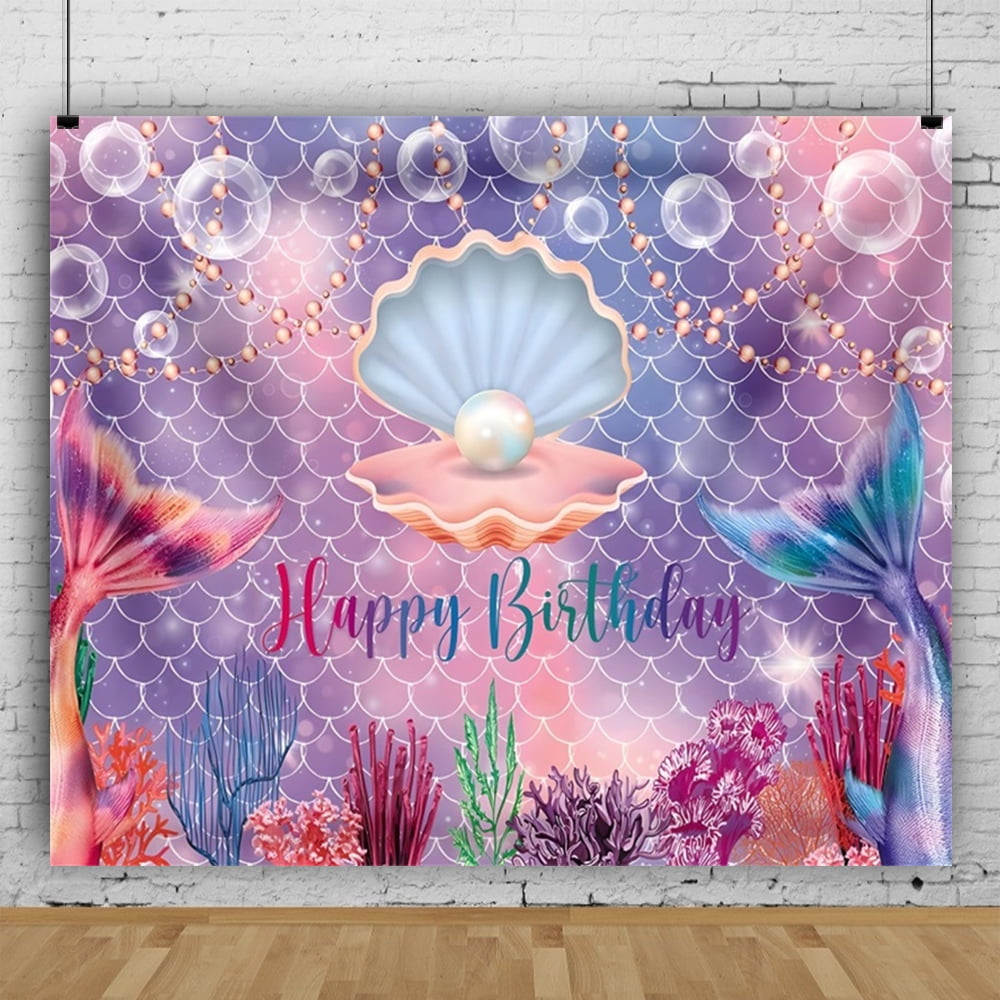 Mermaid Birthday Backdrop for Party Decorations Baby Girls Photography ...