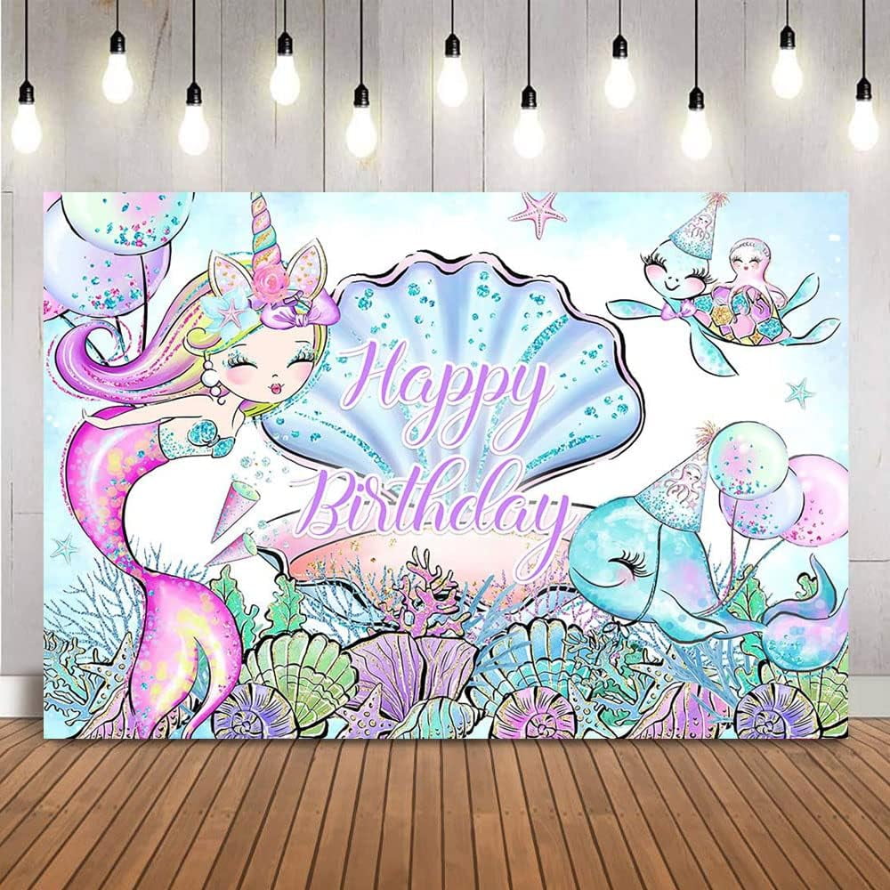 Mermaid Birthday Background Unicorn Mermaid Party Decorations Backdrop ...