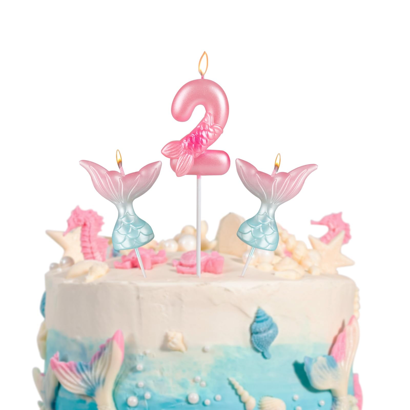 Mermaid Birthday Candles, Number 2 Candle with 2pcs Mermaid Tail Cake ...