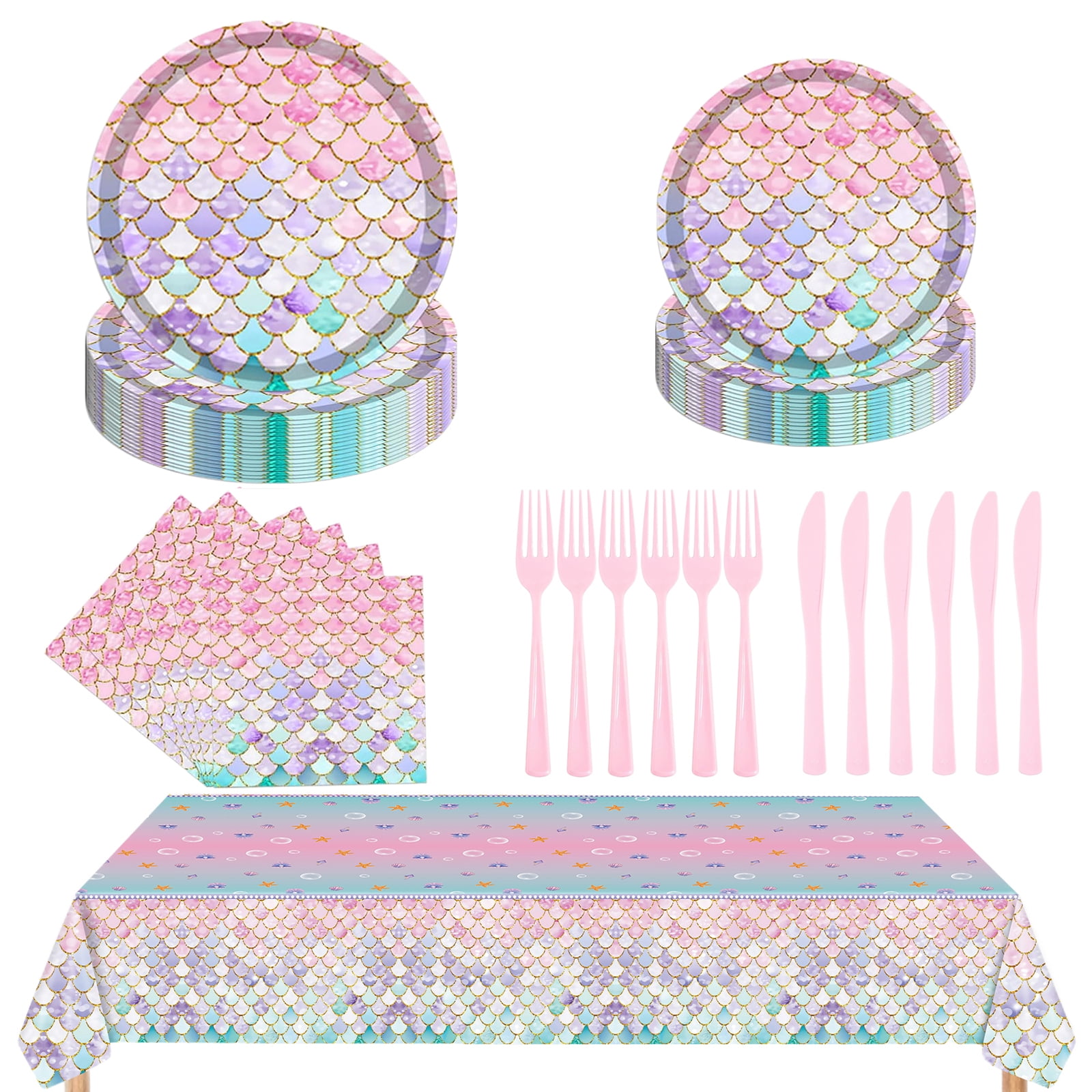 Mermaid Theme Birthday Party Decor Set - Tablecloth, Plates, Napkins ...
