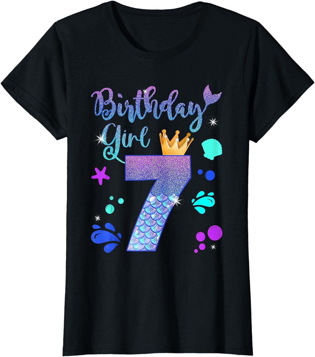 Mermaid Birthday Girl 7 Year Old Its My 7th Bday Mermaid T-Shirt ...