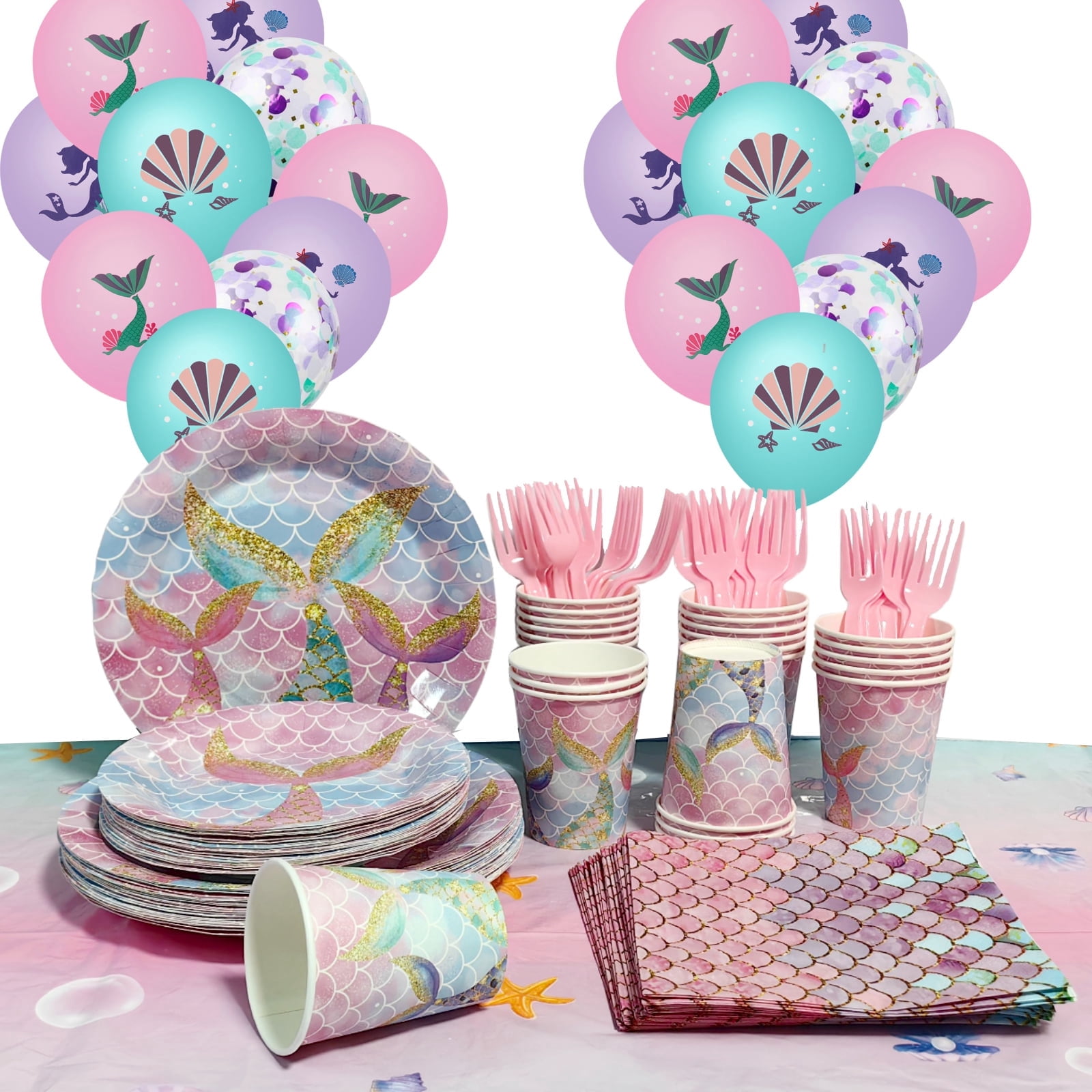 Mermaid Birthday Party Supplies Disposable Paper Plates Napkins and ...