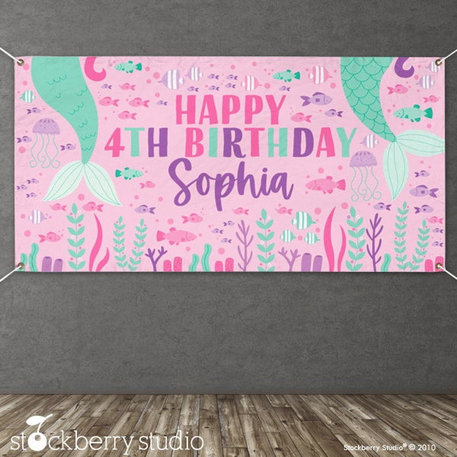 Mermaid Birthday Party Vinyl Banner Personalized - Walmart.com