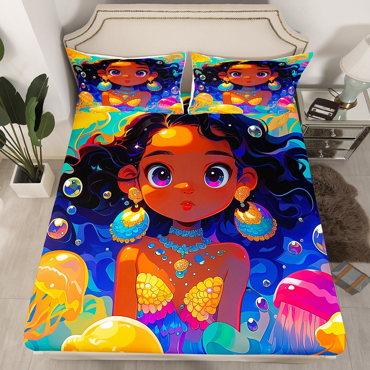 Mermaid Black Fitted Sheet Afro Twin Bed Sheets ,American African ...