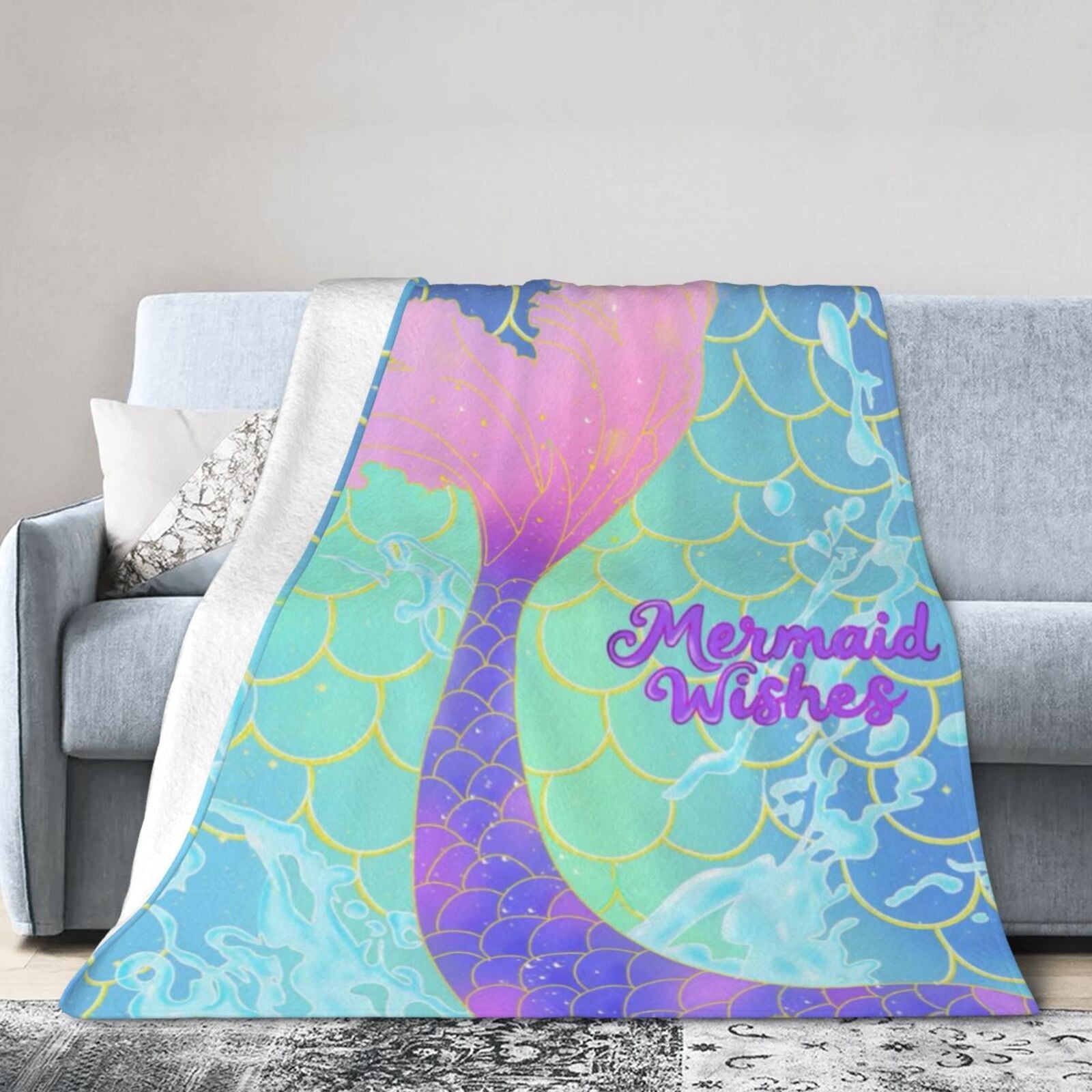 "Mermaid Blanket for Girls & Women: Cute Tail Scales Fuzzy Warm Sherpa ...