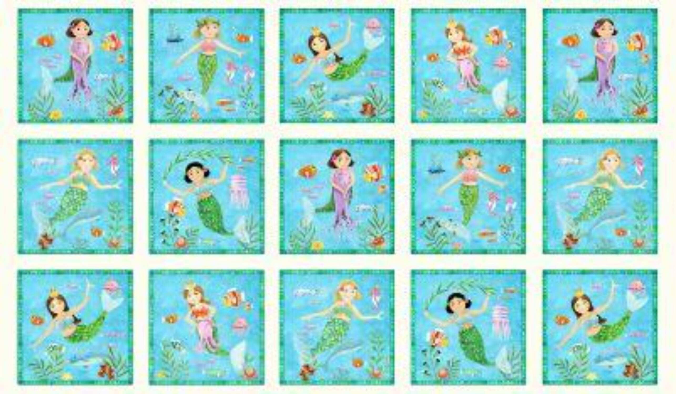 Mermaid Block Panel Cotton Fabric - Walmart.com