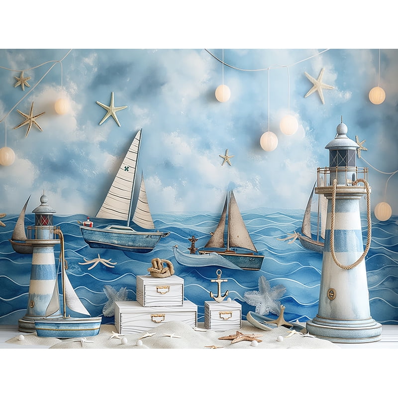Mermaid Blue Marine Wall Sailboat Photography Backdrops Birthday Party ...