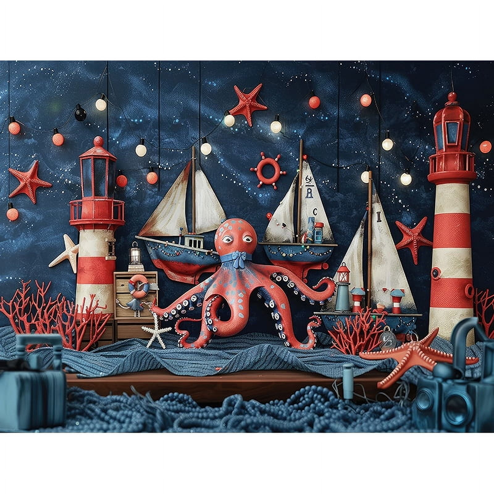 Mermaid Blue Marine Wall Sailboat Photography Backdrops Birthday Party ...