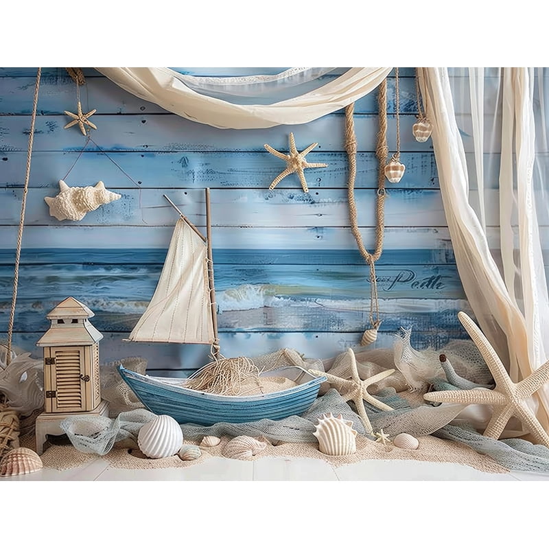 Mermaid Blue Marine Wall Sailboat Photography Backdrops Birthday Party ...
