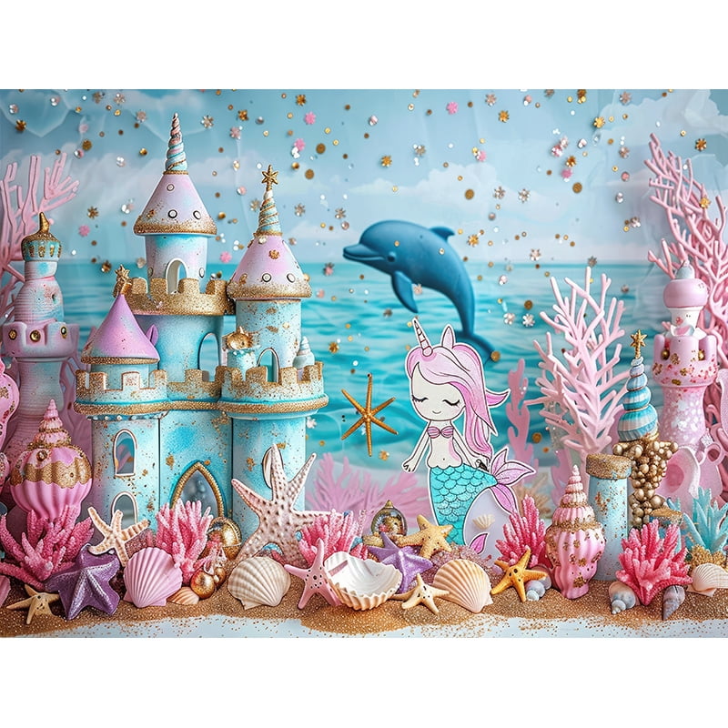 Mermaid Blue Marine Wall Sailboat Photography Backdrops Birthday Party ...
