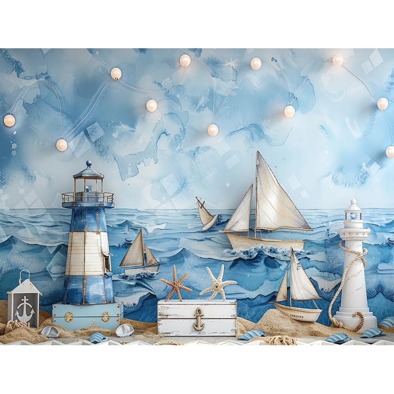 Mermaid Blue Marine Wall Sailboat Photography Backdrops Birthday Party ...