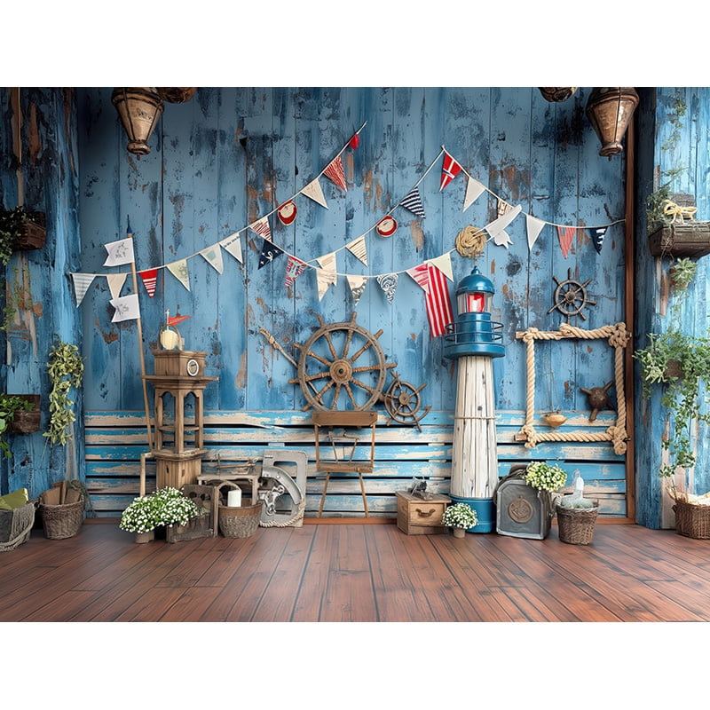 Mermaid Blue Marine Wall Sailboat Photography Backdrops Birthday Party ...