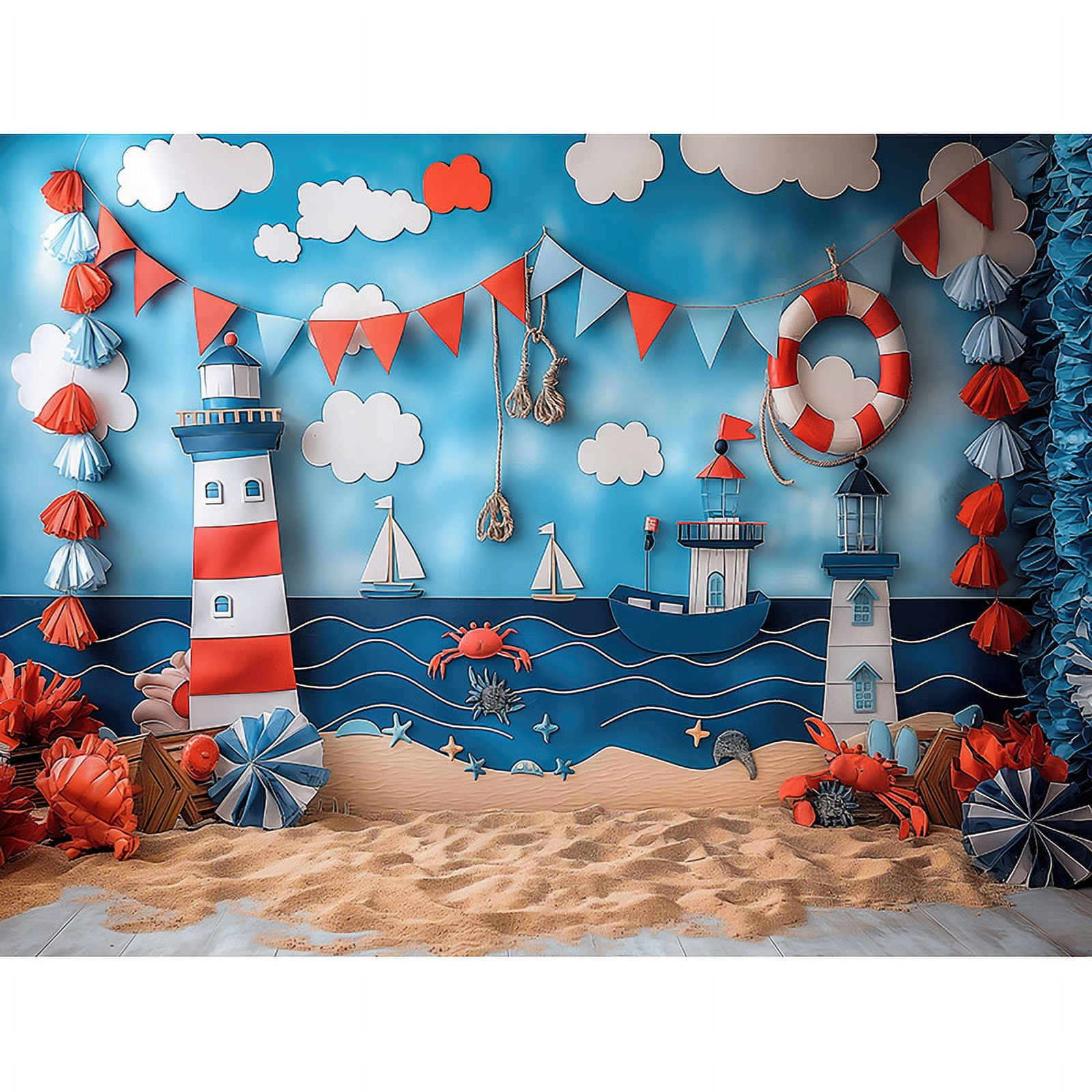 Mermaid Blue Marine Wall Sailboat Photography Backdrops Birthday Party ...
