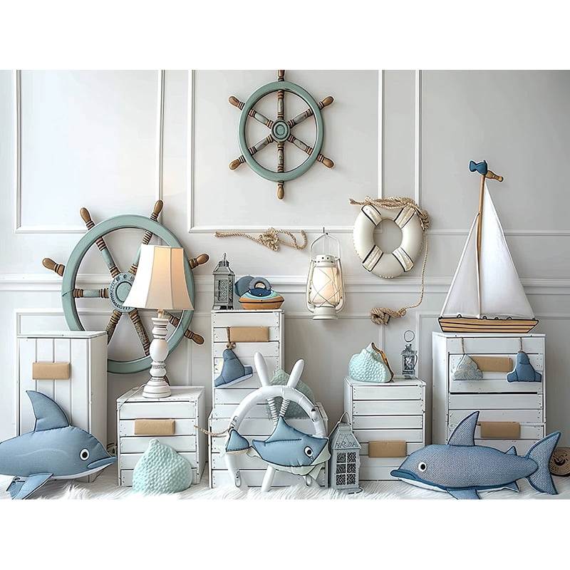 Mermaid Blue Marine Wall Sailboat Photography Backdrops Birthday Party ...