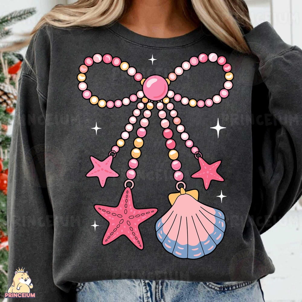 Mermaid Bow Shell Shirt, Cute Ocean, Starfish Seashell Shirt, Beach Aesthetic Shirt Printable ...