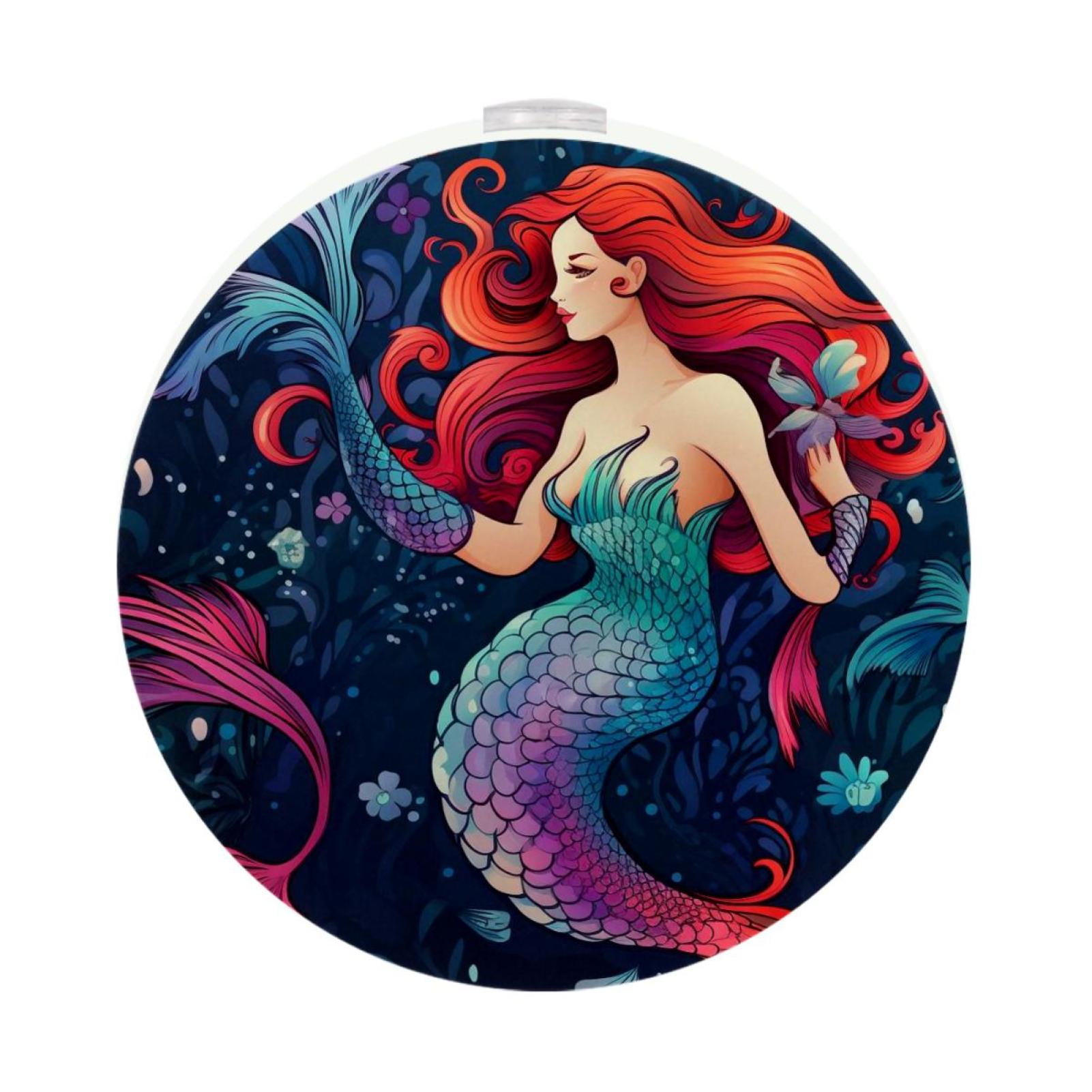 Mermaid Bright and Compact LED Round Night Light - Set of 2, Energy ...