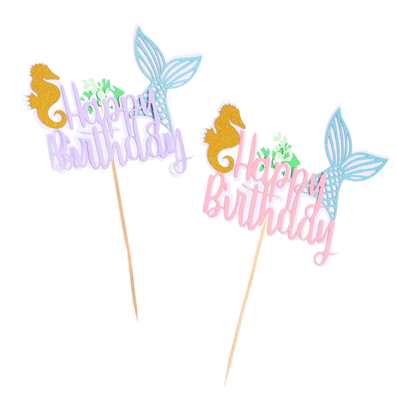 Mermaid Cake Decor Sea Toppers Party Decorations Happy Birthday Glitter ...