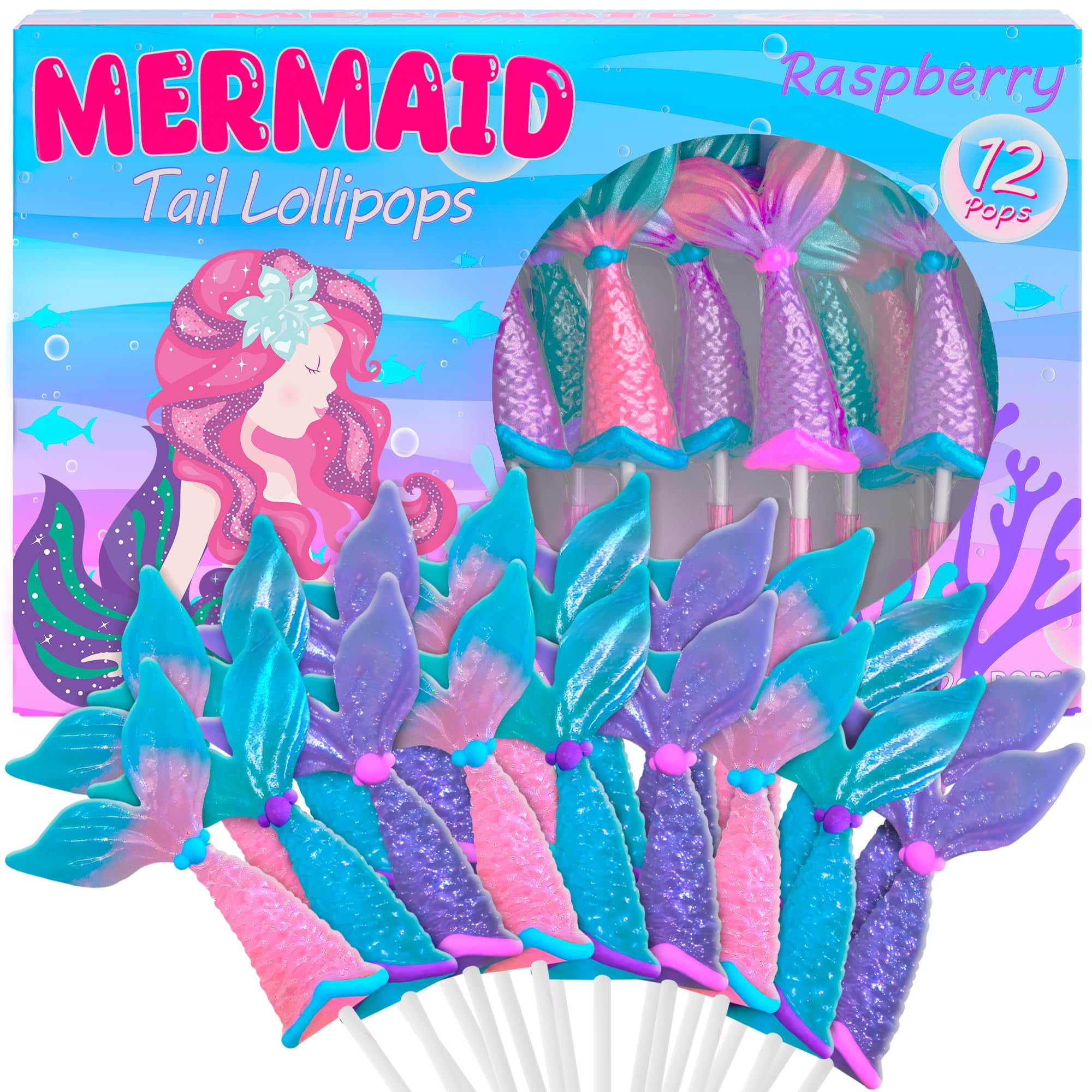 Mermaid Candy Lollipops 12pk- AKF18 Mermaid Lollipops For Party Favors ...