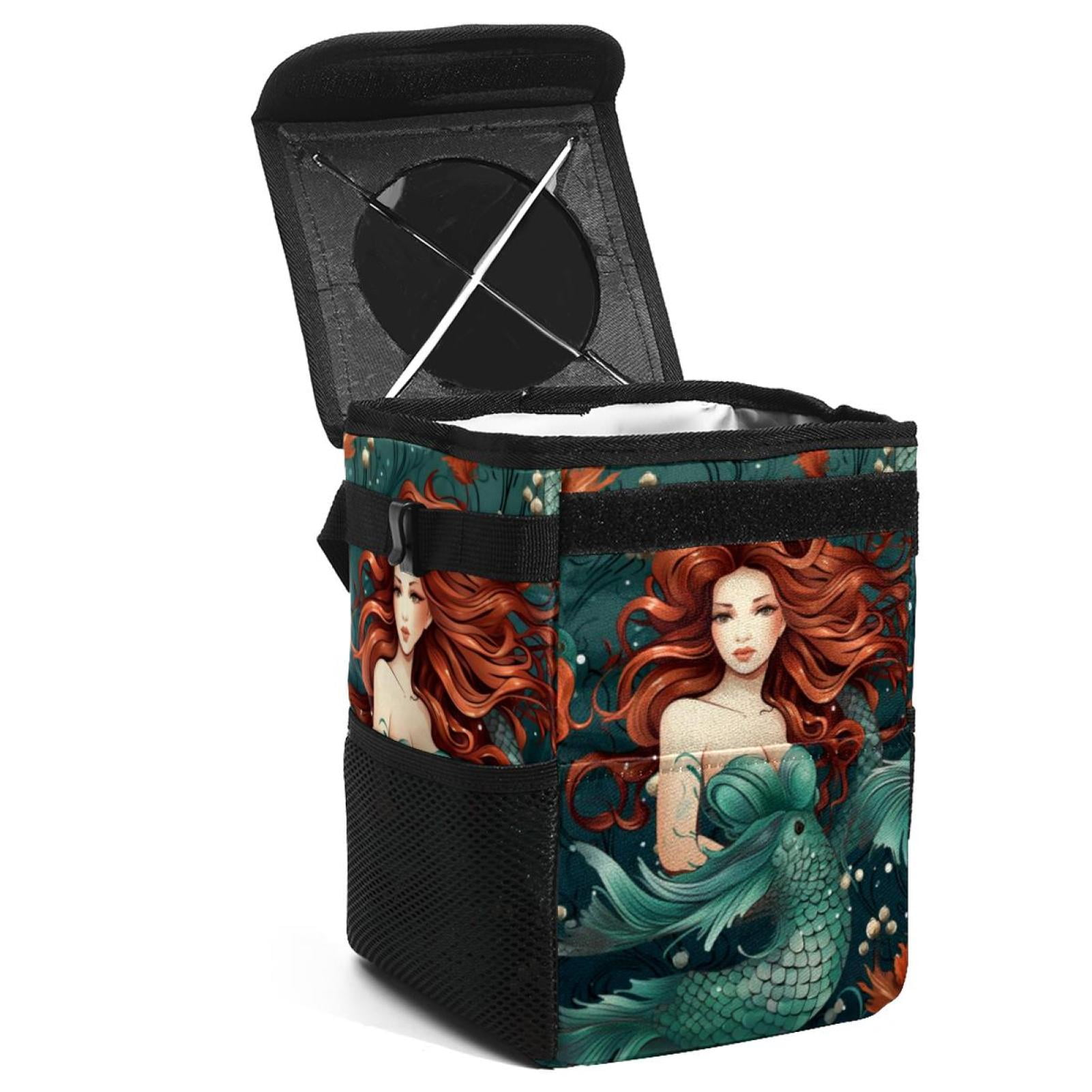 Mermaid Car Trash Bin: Foldable with Lid, Leak-Proof, Hanging Storage ...