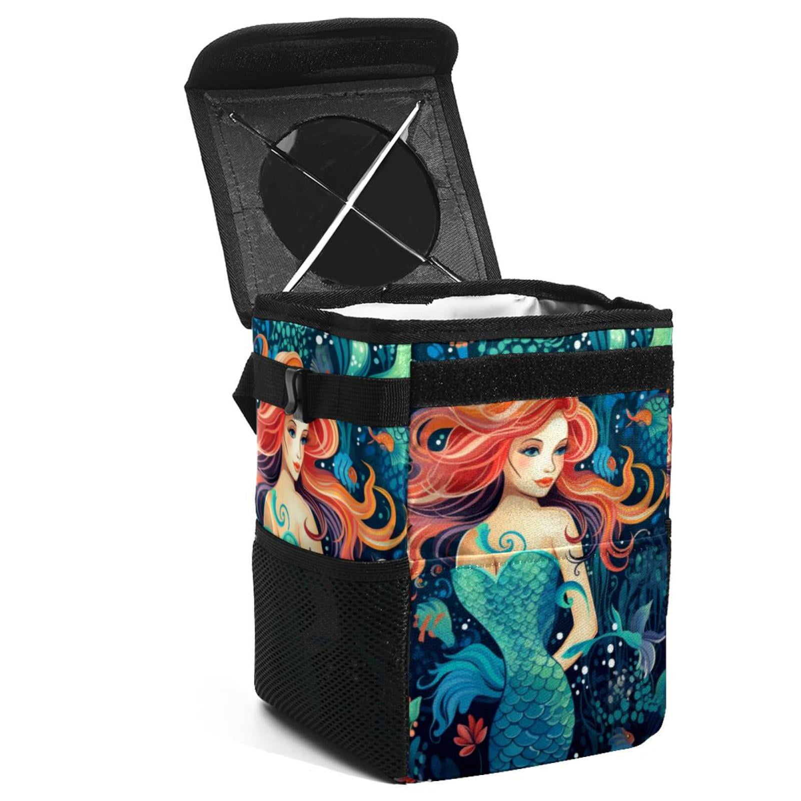 Mermaid Car Trash Bin - Foldable with Lid, Leak-Proof, Hanging Storage ...