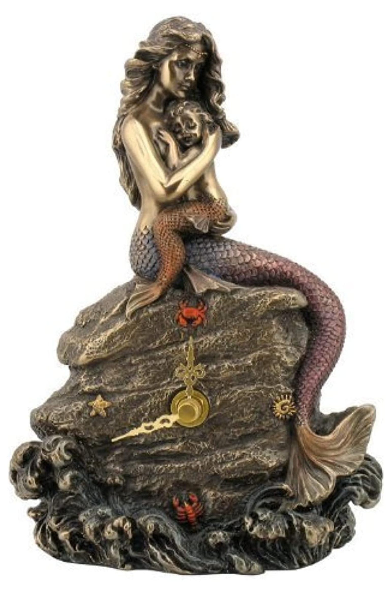 Mermaid Clock - Mother and Baby Sitting on Rock Statue Nautical ...