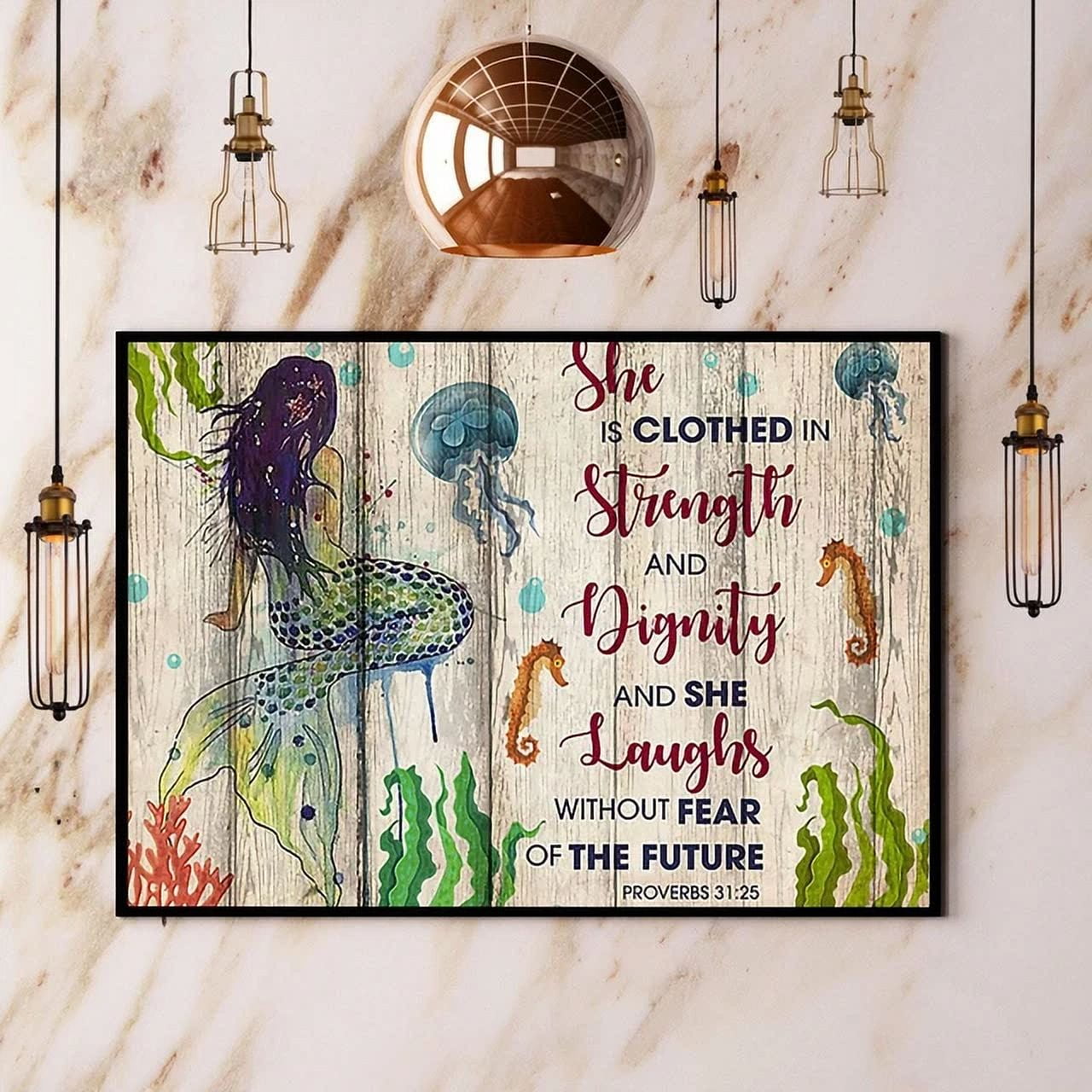 Mermaid She Is Clothed In Strength Cute Seahorses Ocean Horizontal ...