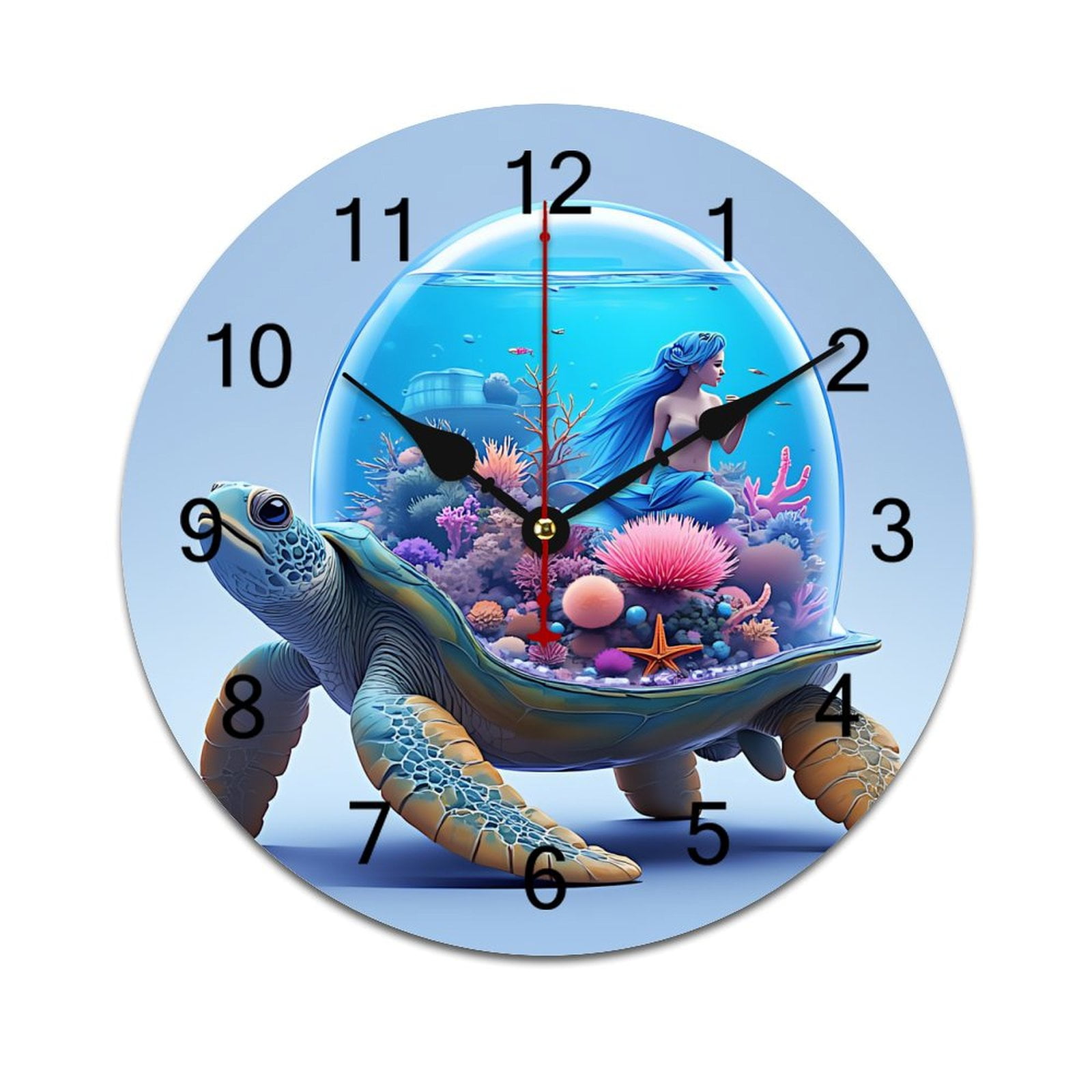 Mermaid Colorful Coral And Starfish Bedroom Wall Clock Large Modern Kitchen Dinning Round Living ...