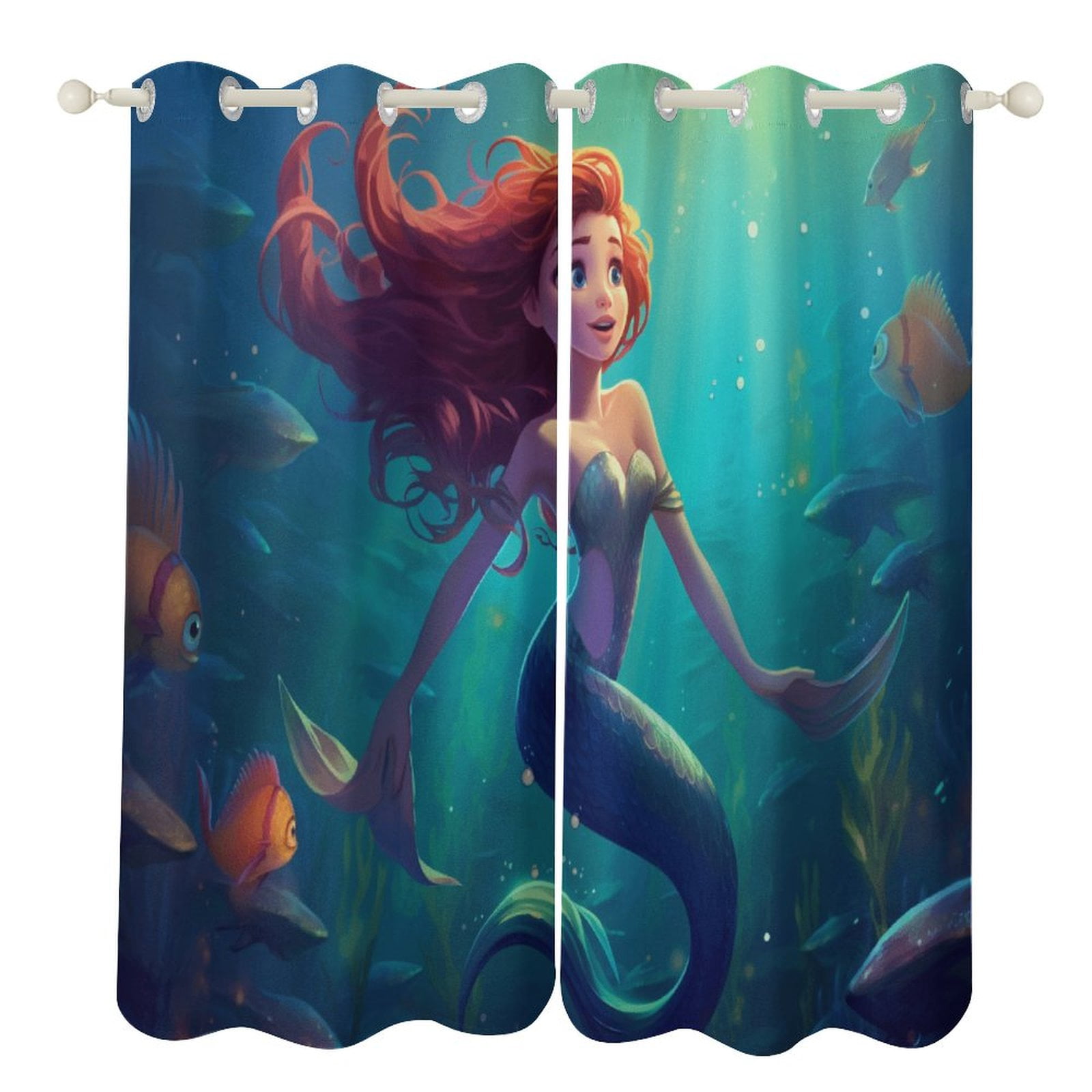 Mermaid Colorful Ocean World 2 Panels 3D Printing Pattern Curtain for ...