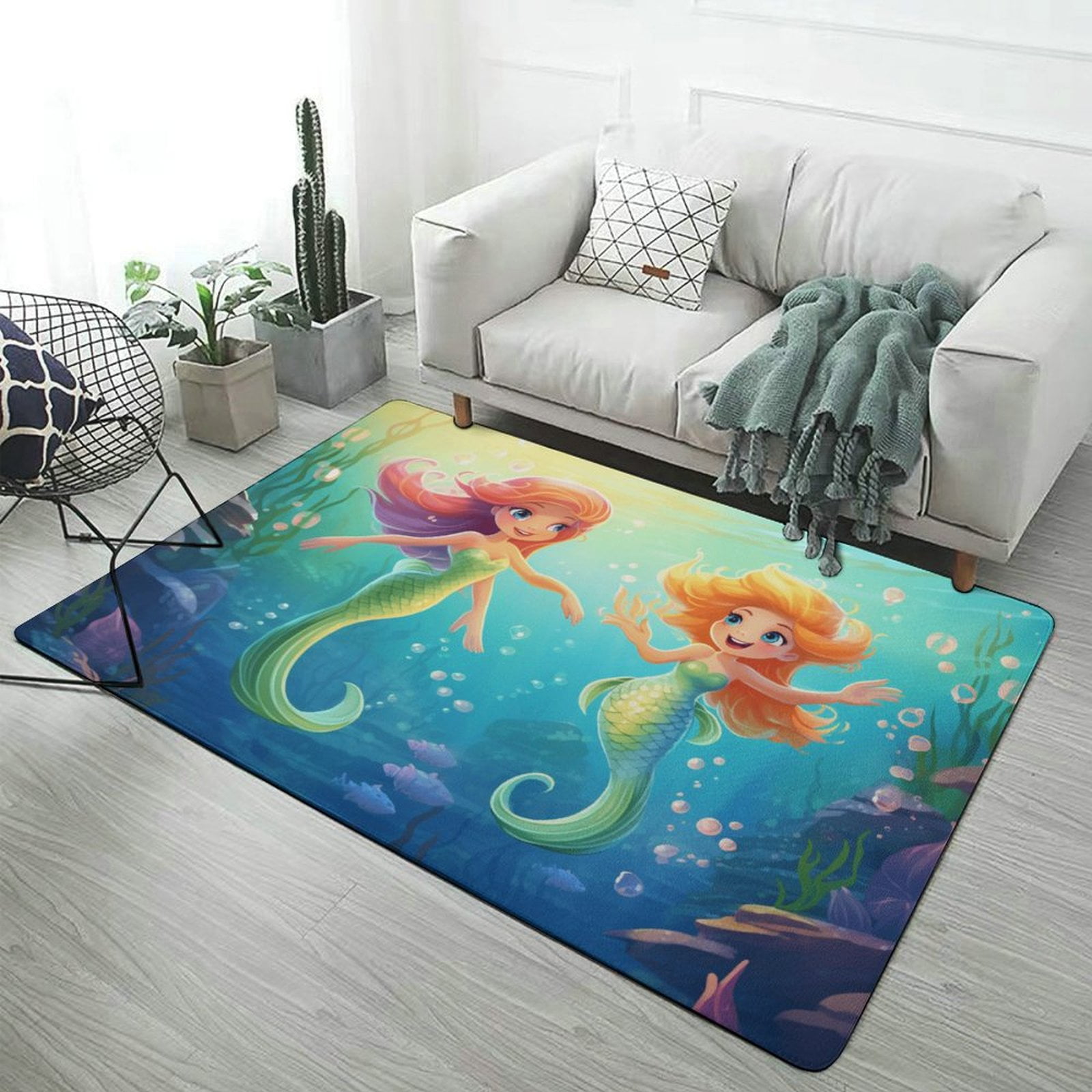 Mermaid Colorful Ocean World Carpet Style Living Room Bedroom Rug ...