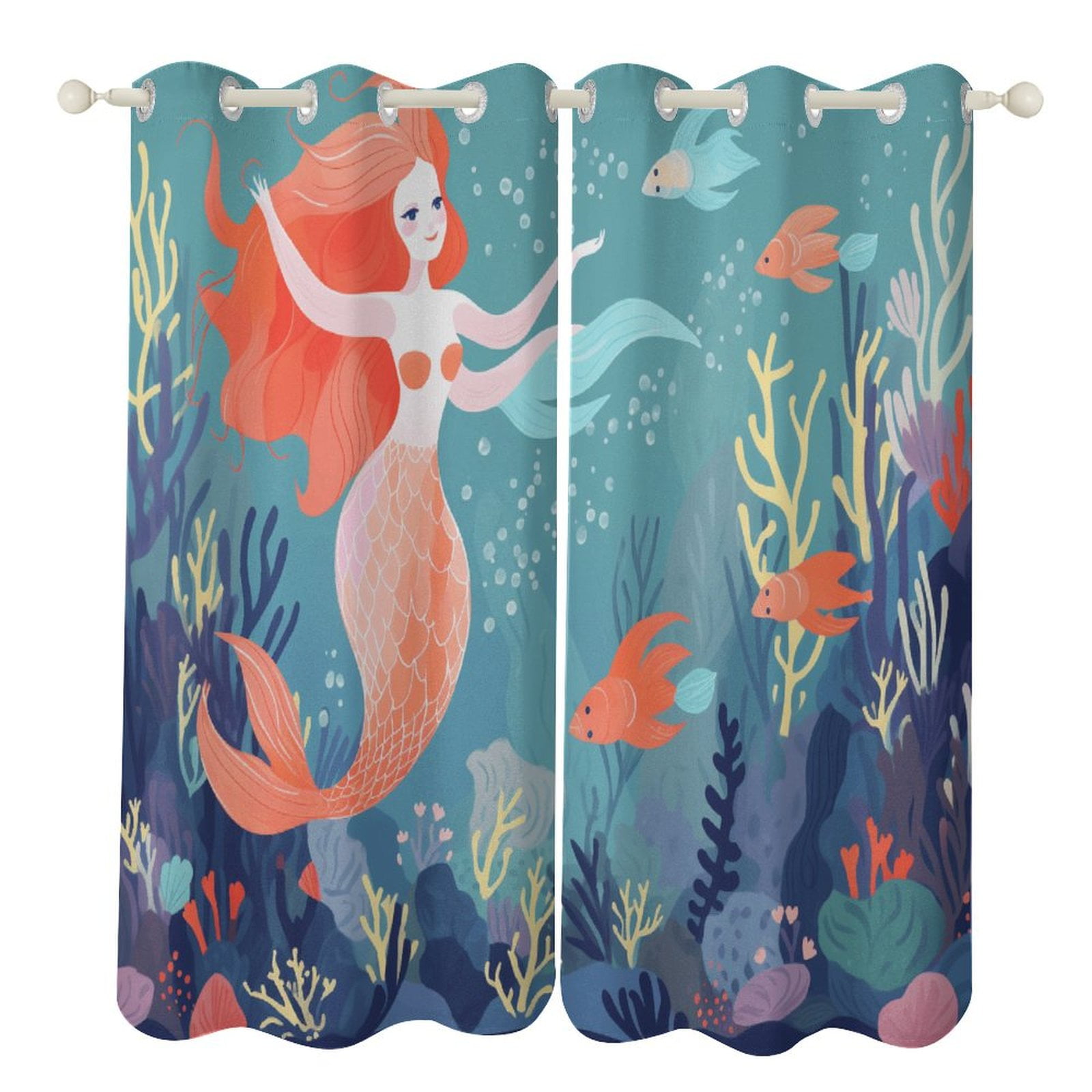 Mermaid Colorful Ocean World Curtains Aesthetic Envrionmental Friendly ...