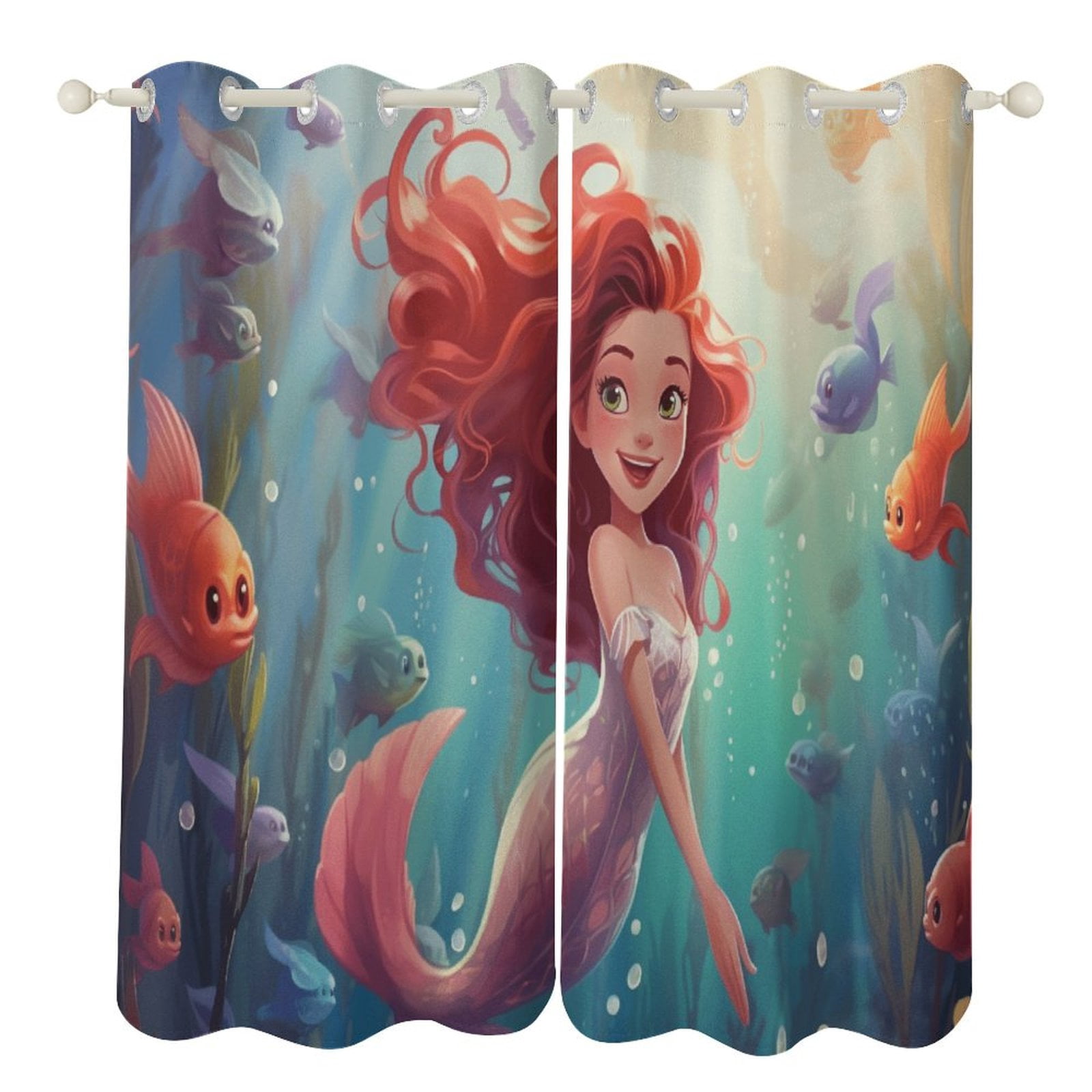 Mermaid Colorful Ocean World Curtains Aesthetic Envrionmental Friendly ...