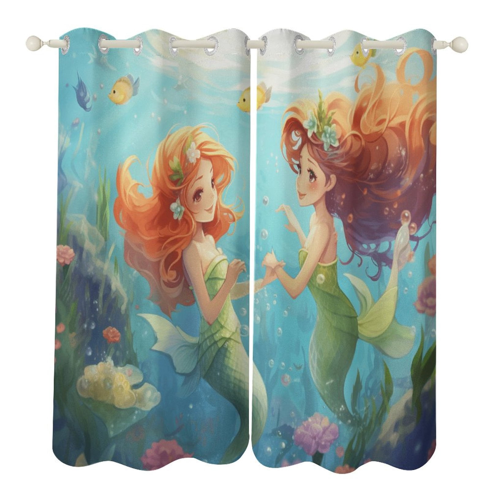 Mermaid Colorful Ocean World Luxury Window Curtains Blinds for Living ...