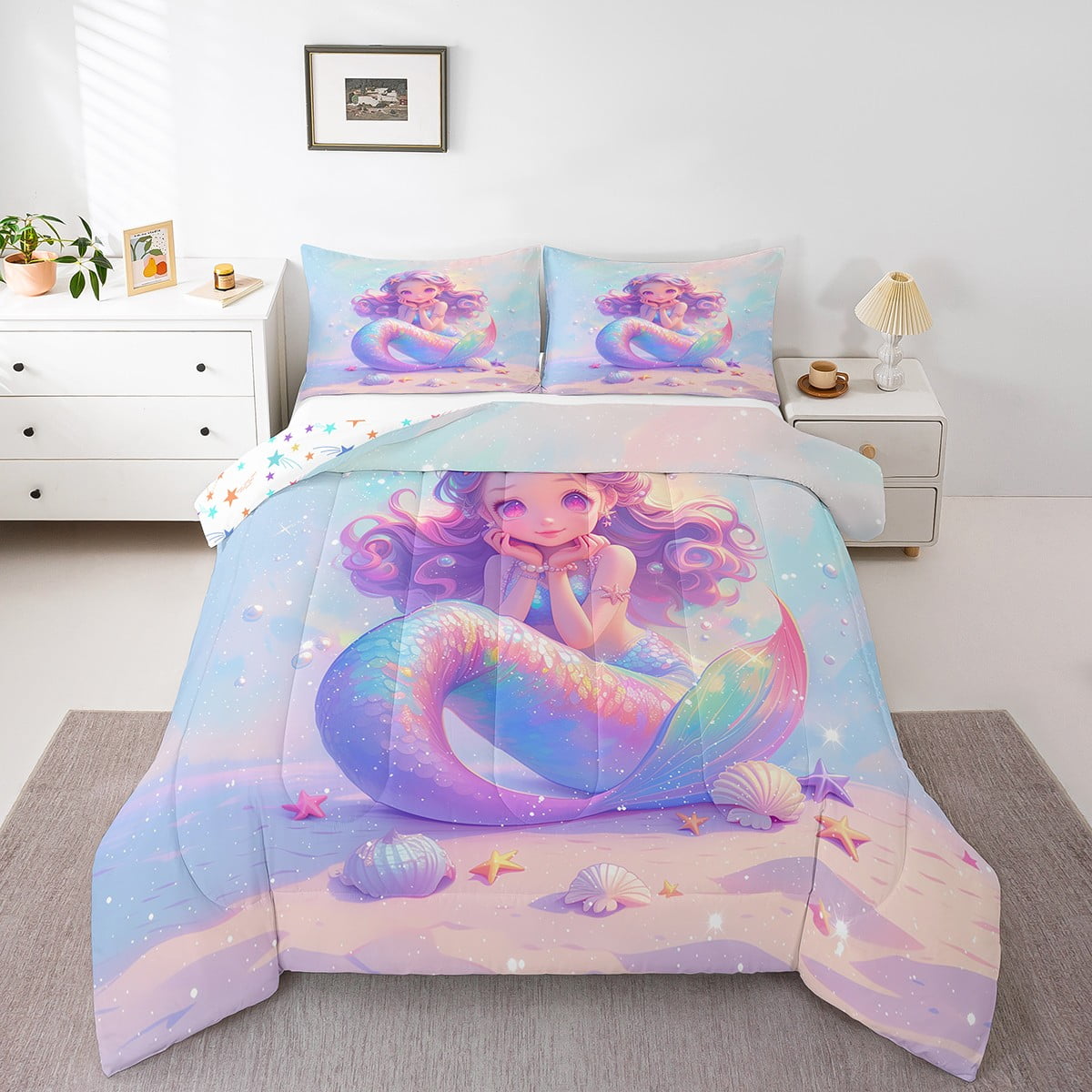 Mermaid Comforter Set Full Size Princess Room Decor Bedding Sets Ocean ...