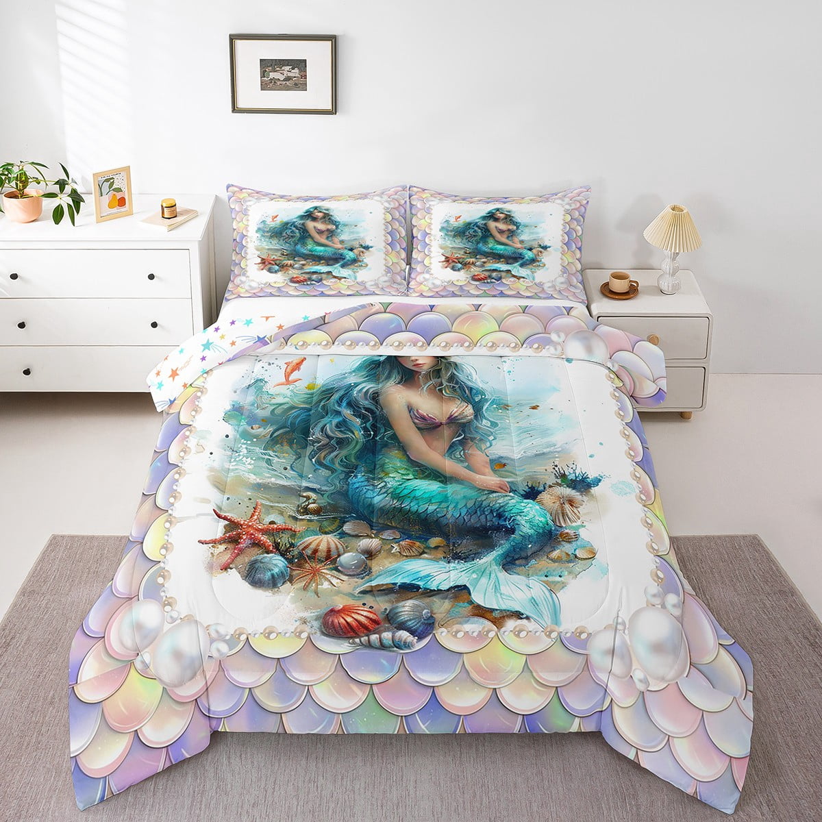 Mermaid Comforter Set King Colorful Fish Scales Bedding Sea Animal ...