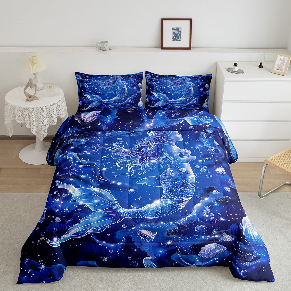 Mermaid Comforter Set,Princess Mermaid Duvet Insert Bedroom,Glitter ...