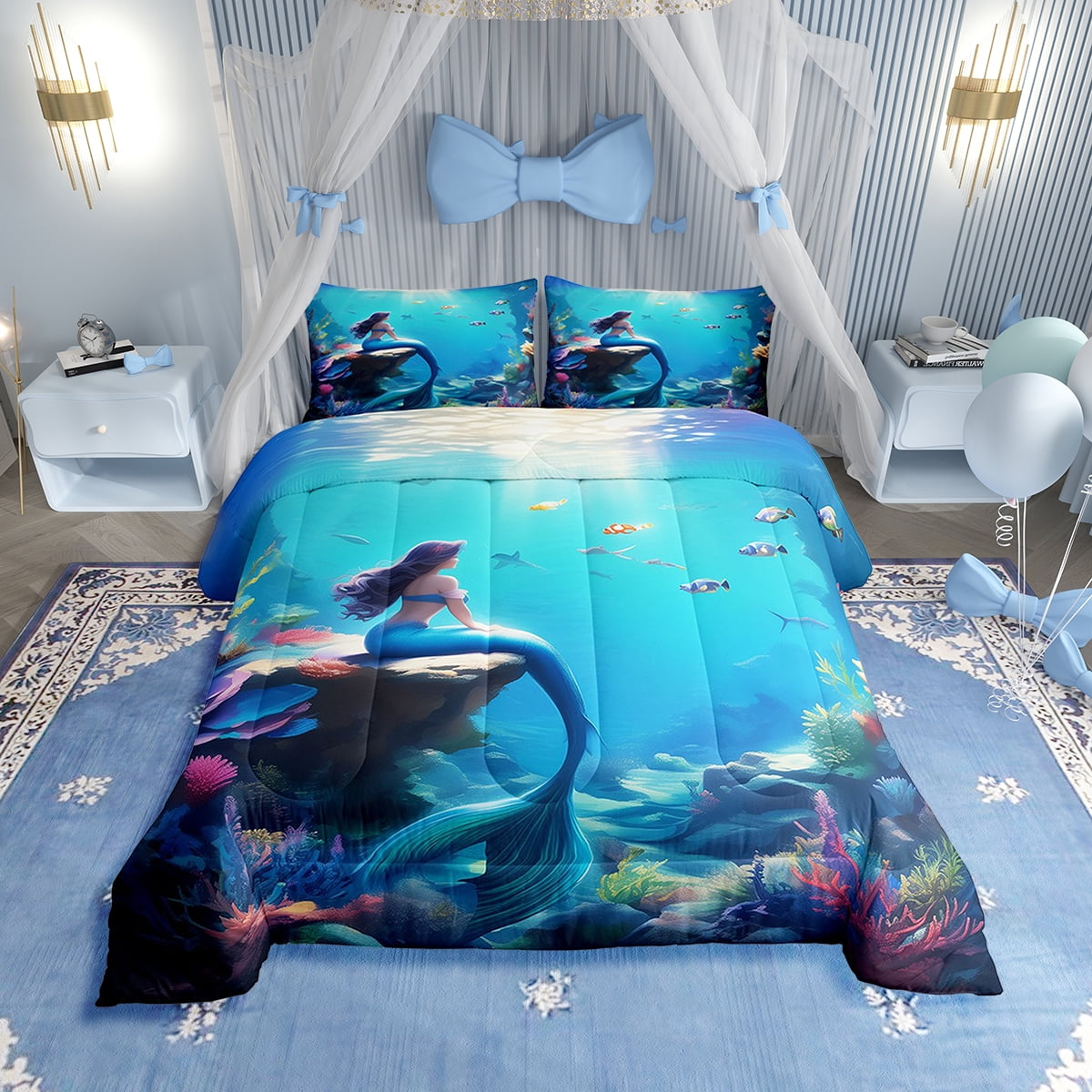 Mermaid Comforter Set,Mermaid Tail Bedding Sets Princess Room Decor ...