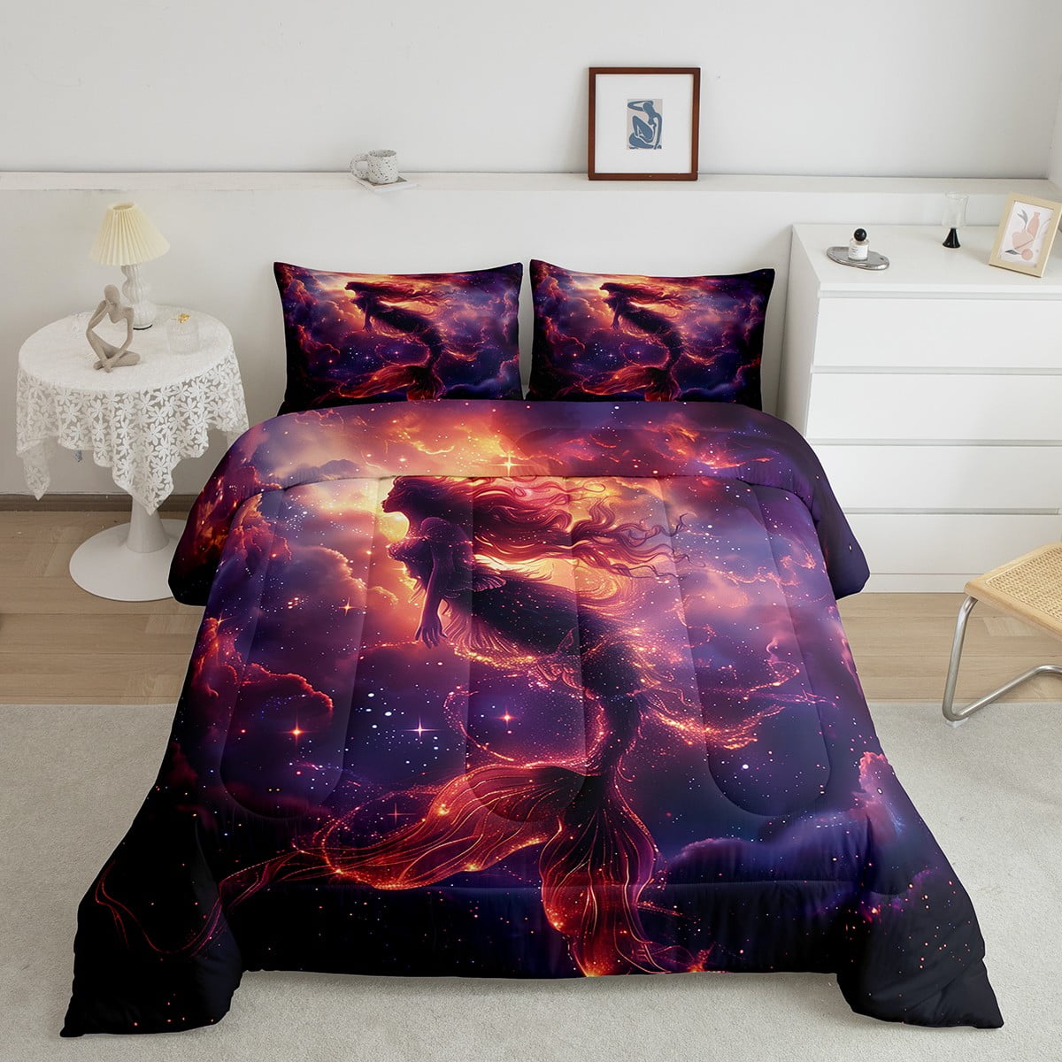Mermaid Comforter Set Twin,Girly Mermaid Bedding Set Bedroom,Red Purple ...