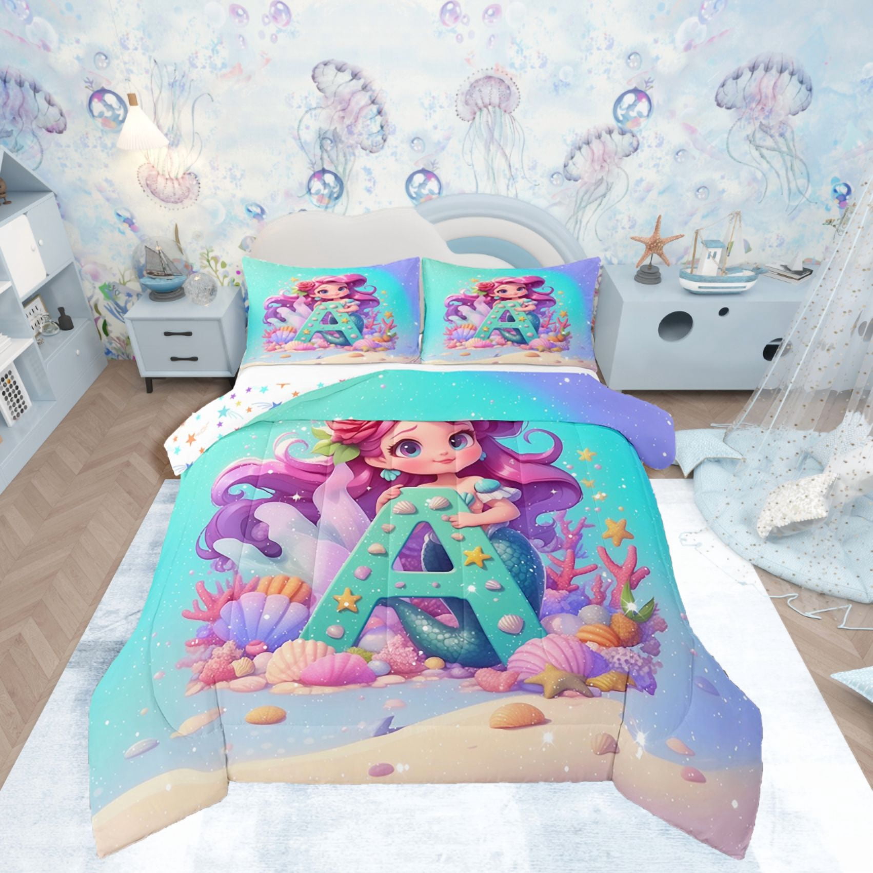 Mermaid Comforter Set Twin Size Ocean Themed Bedding Sets Mermaid ...